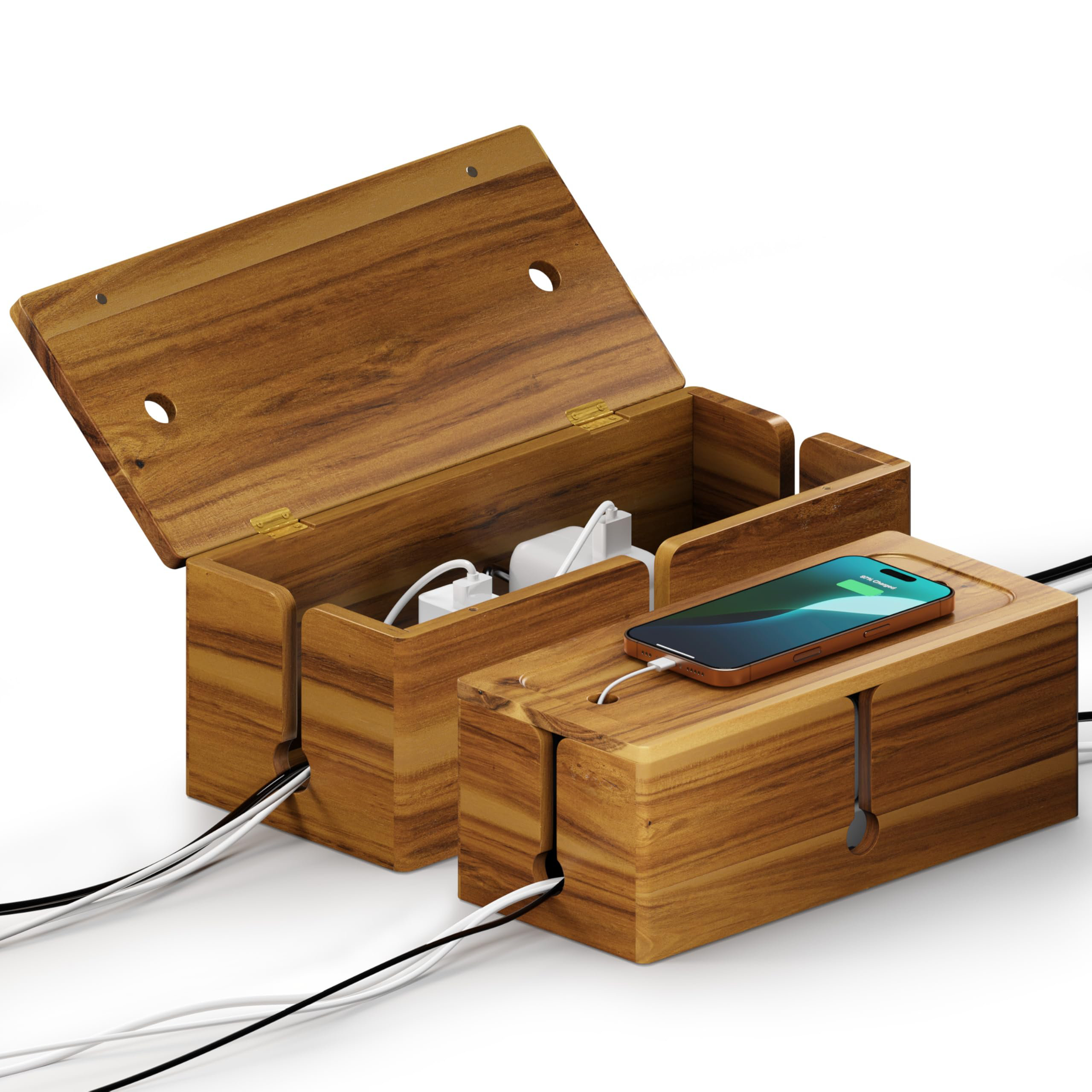 wanmo 2-Pack Cable Management Box, Acacia Large Cable Cord Organizer ...