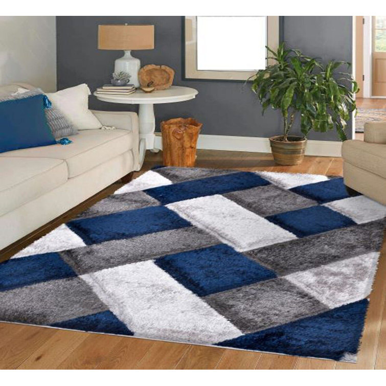 Ebern Designs Jaiyen Abstract Machine Woven Blue/Grey/White Area Rug ...