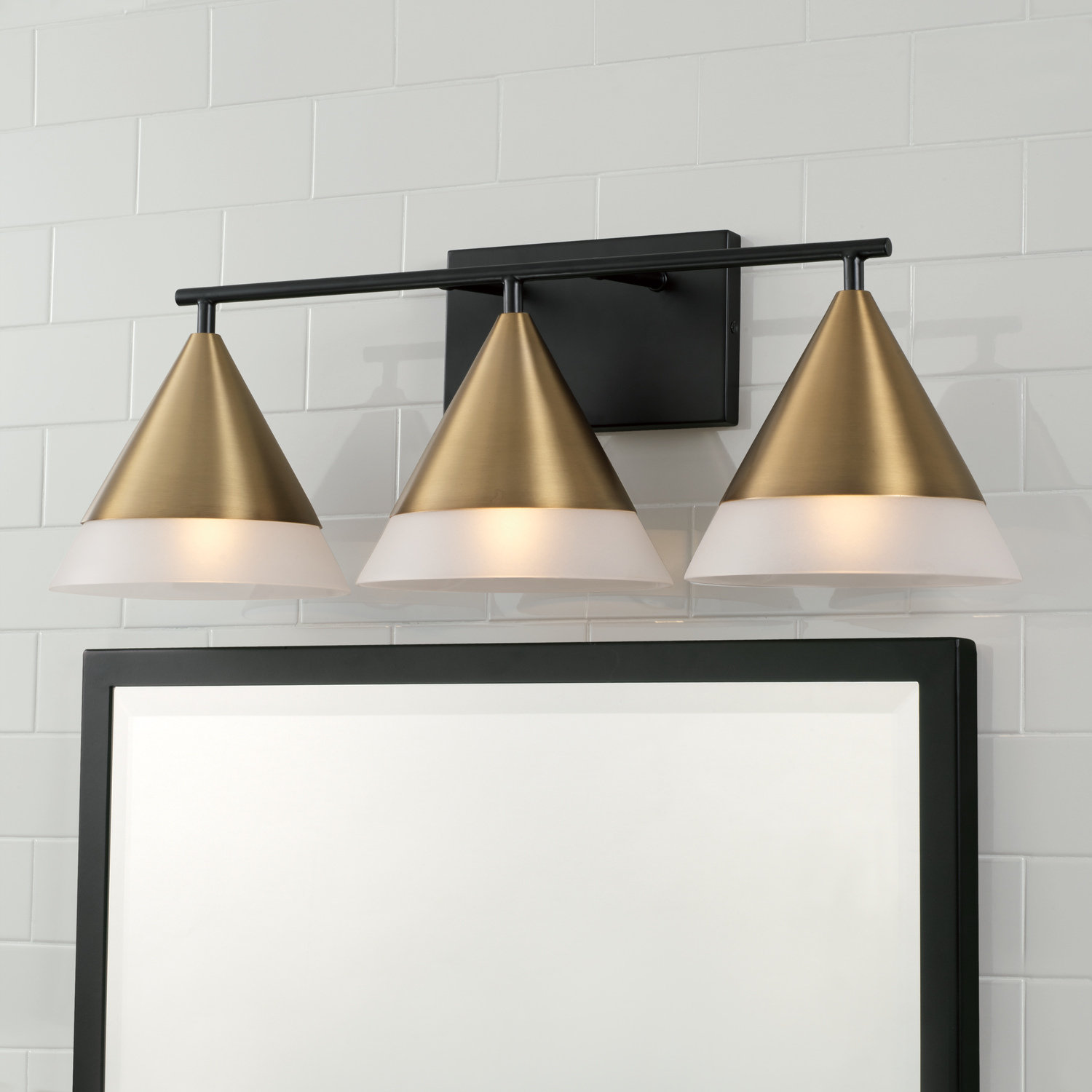 Capital Lighting 26"W x 9"H 3-Light Cone Vanity in Black with Aged ...