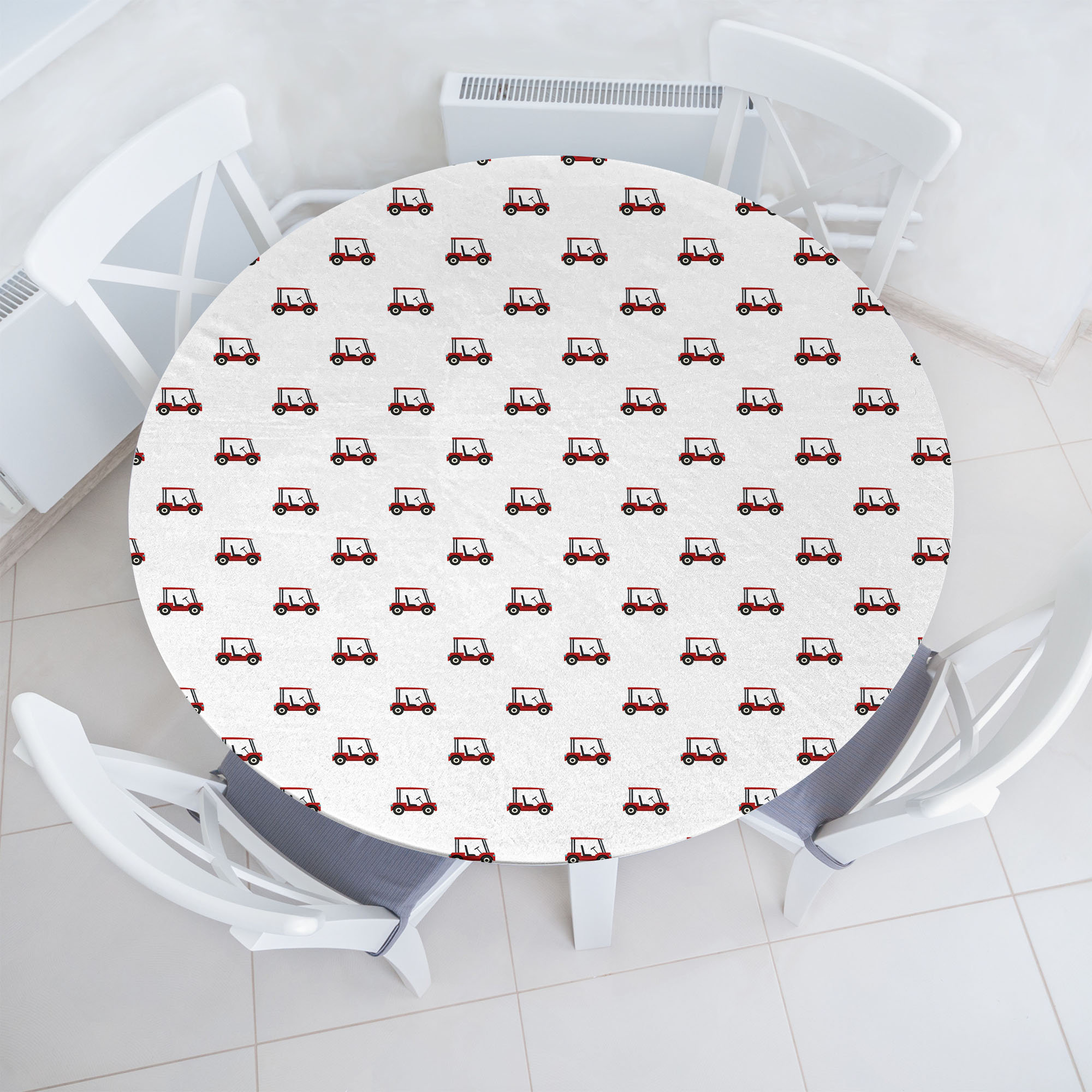 Ebern Designs Golf Fitted Round Tablecloth Diameter Red Charcoal Grey ...