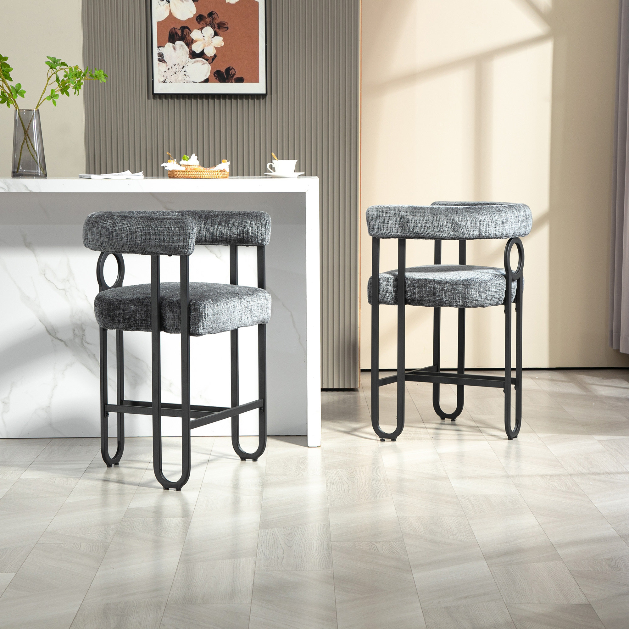 Mercer41 House Hold Bar Stools Set of 2, Modern Bar Stool with Back ...