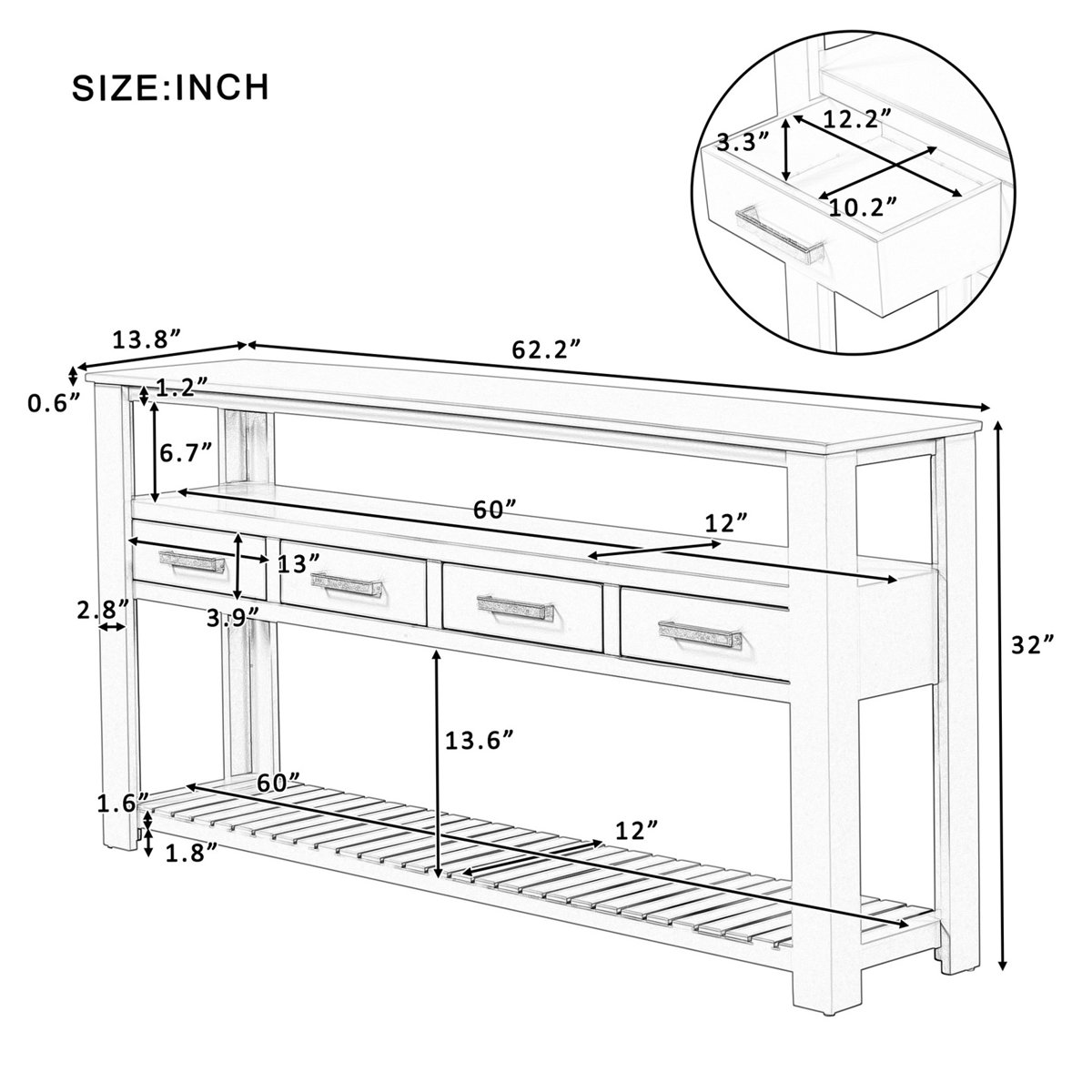 Wildon Home® Eileen 62.2'' Modern Console Table, hallway table, sofa ...
