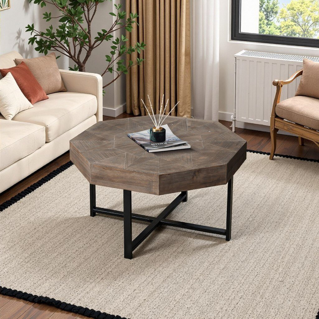 Latitude Run® Vintage Octagonal Wood Coffee Table with Patchwork ...