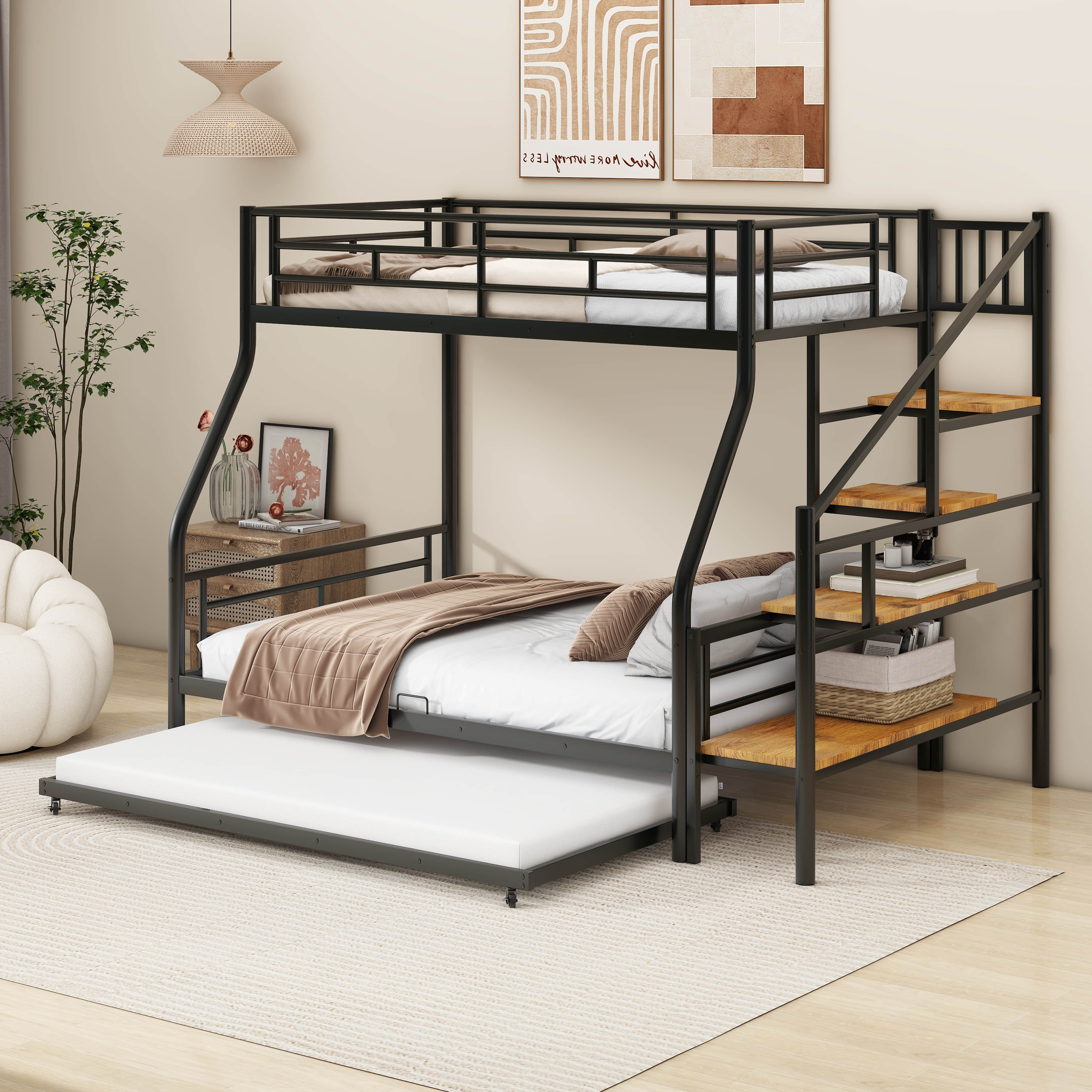 Mason & Marbles Atish Twin over Full Standard Bunk Bed with Bookcase by ...