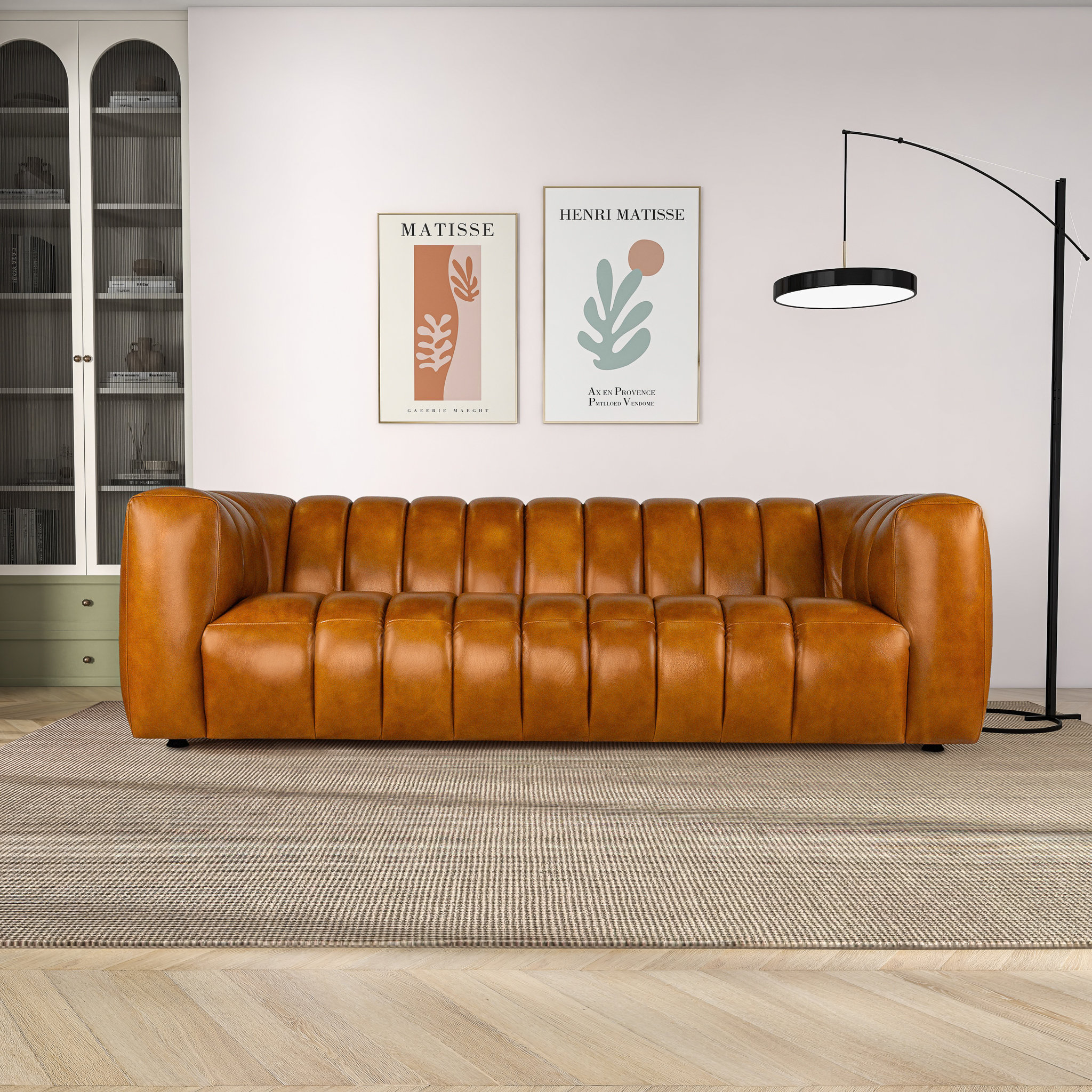 17 Stories Serenity Mid Century Modern Channel Tufted Italian Genuine ...