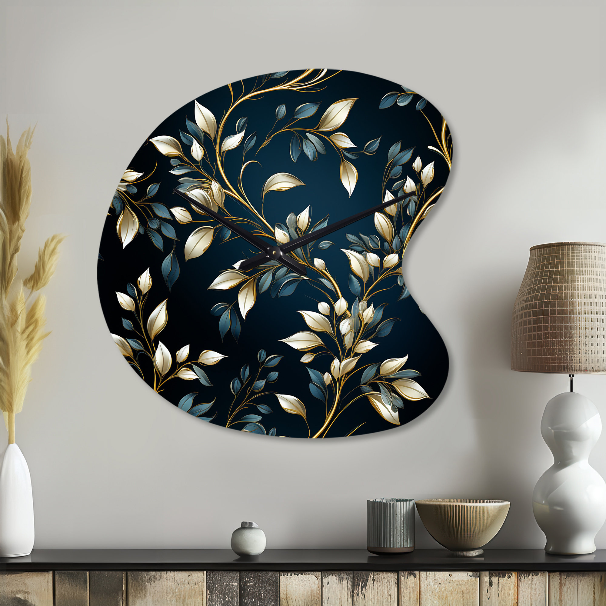 Design Art Gold And Blue Royal Botanical Vines - Drop Shape Large Gold ...