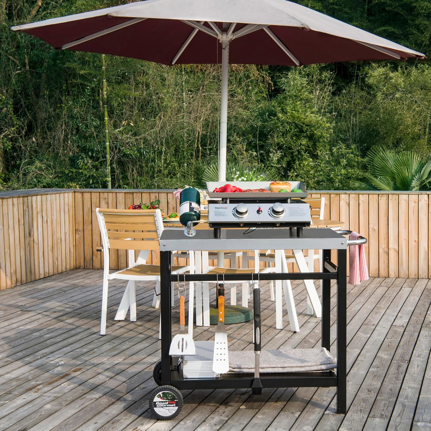 RAPTIZ Dining Cart Table With Double-Shelf, Movable Stainless Steel ...