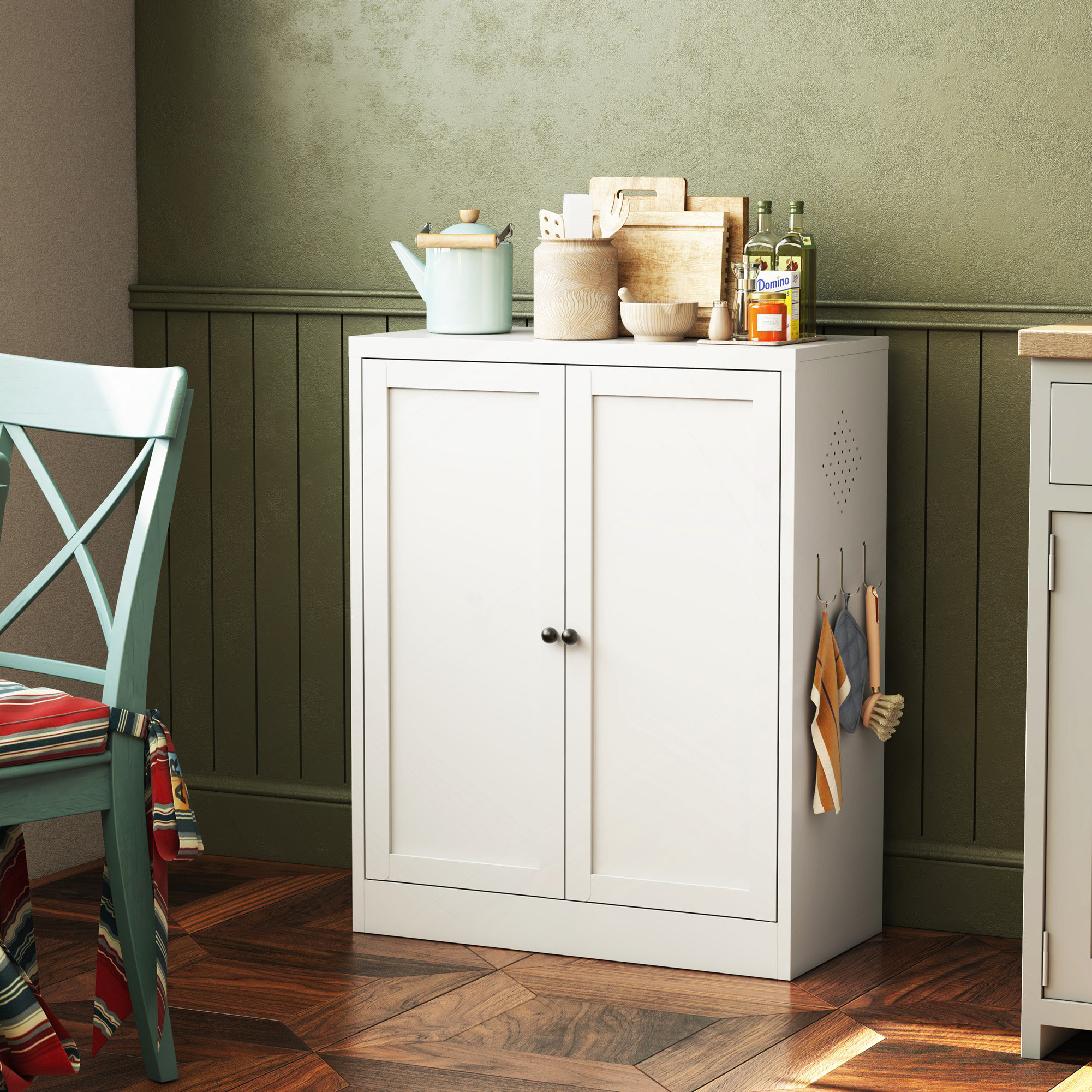 Latitude Run® 34.6" White Metal Pantry Cabinet With Adjustable Shelves ...