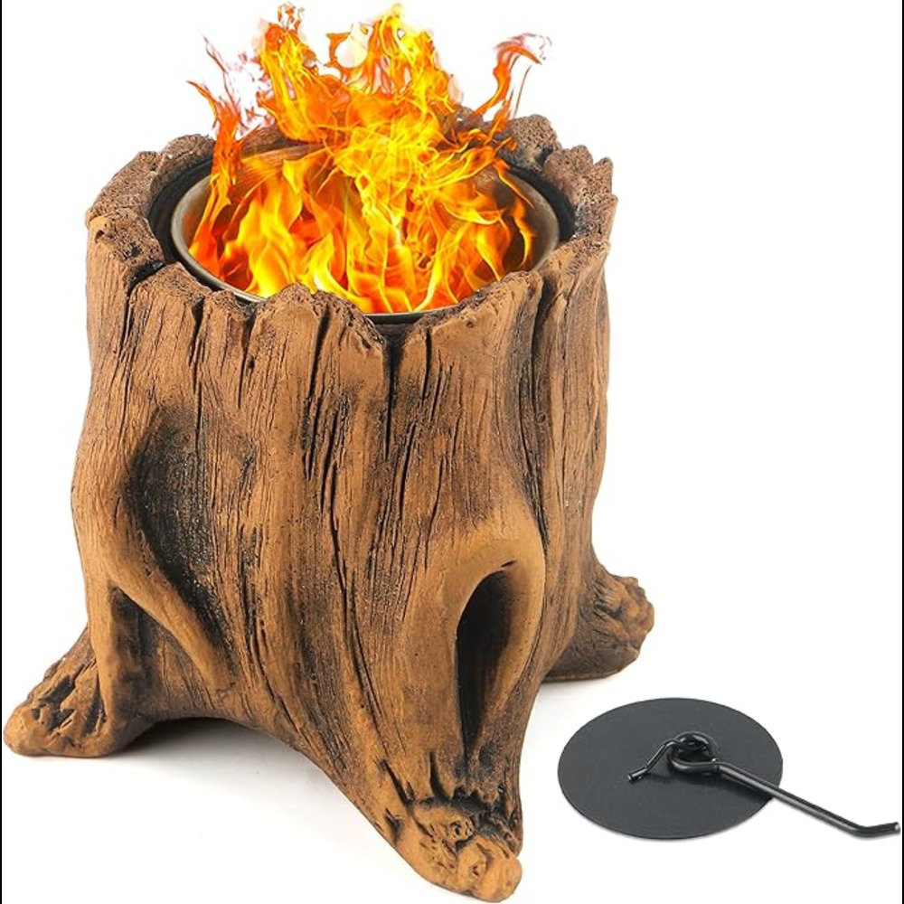 Invenitiah Tabletop Fire Pit, Tree Stump Table Top Firepit, Smores Fire ...