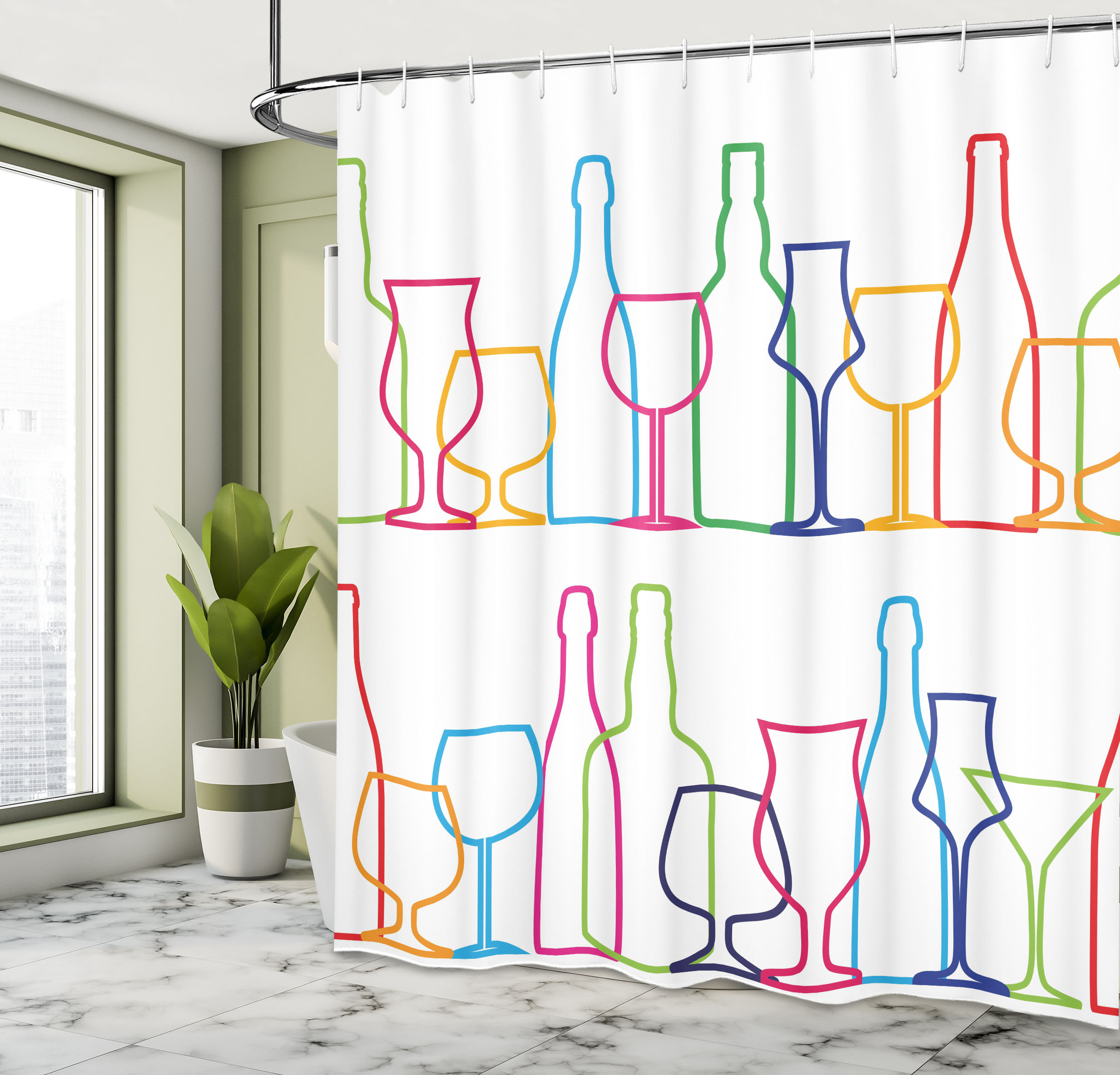 East Urban Home Orth Wine Shower Curtain Colorful Outline Bottles ...