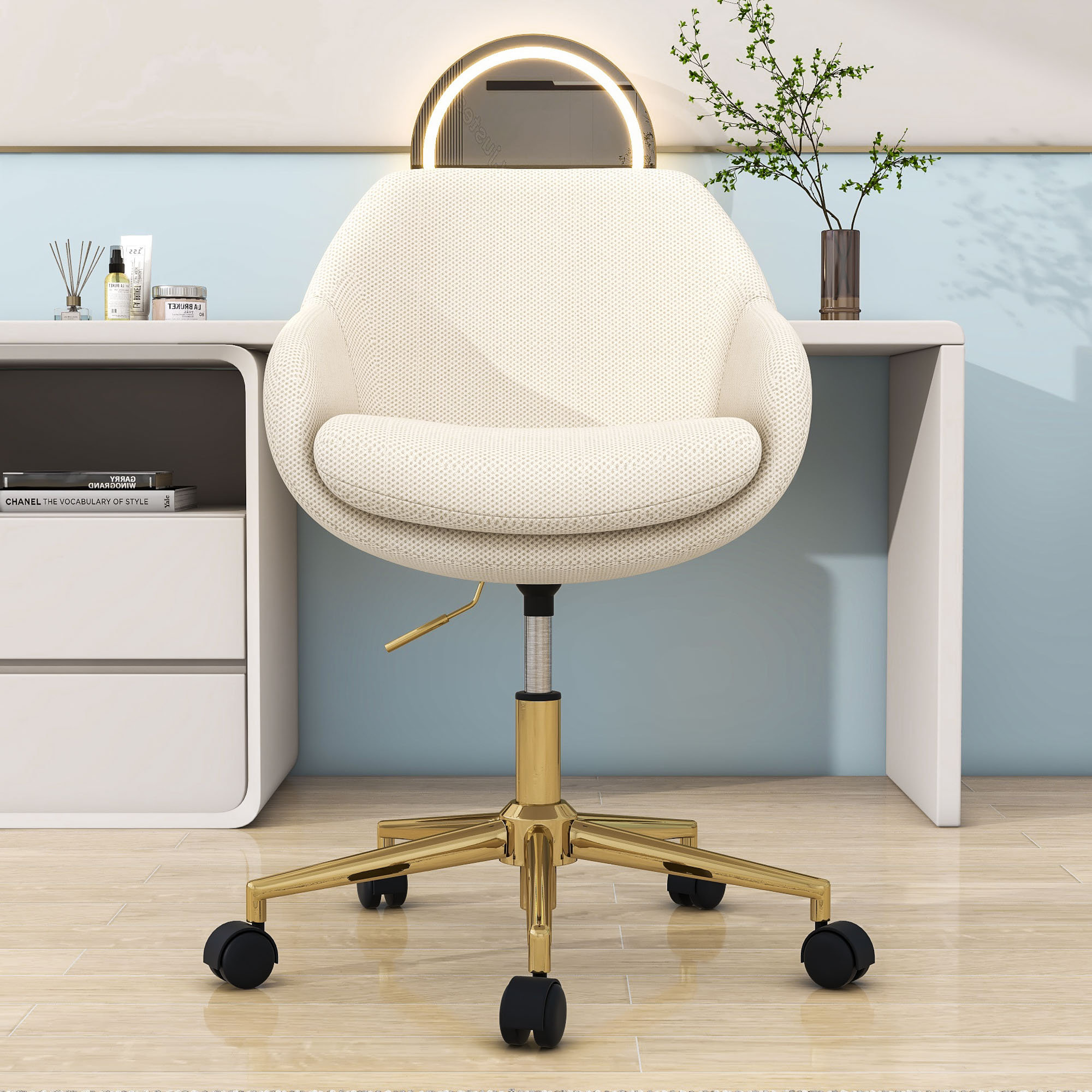 Mercer41 Buna Mesh Fabric Swivel Chair with Adjustable Gold Metal Base ...