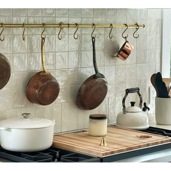House of Hampton® Custom Unlacquered Brass Wall Mounted Pot Rack ...