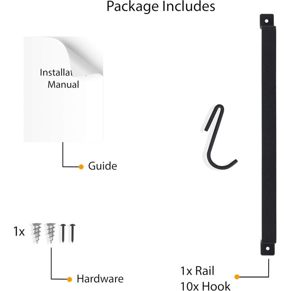 Latitude Run® Gourmet Kitchen Rail with 10 Hooks, Wall Mounted Wrought ...