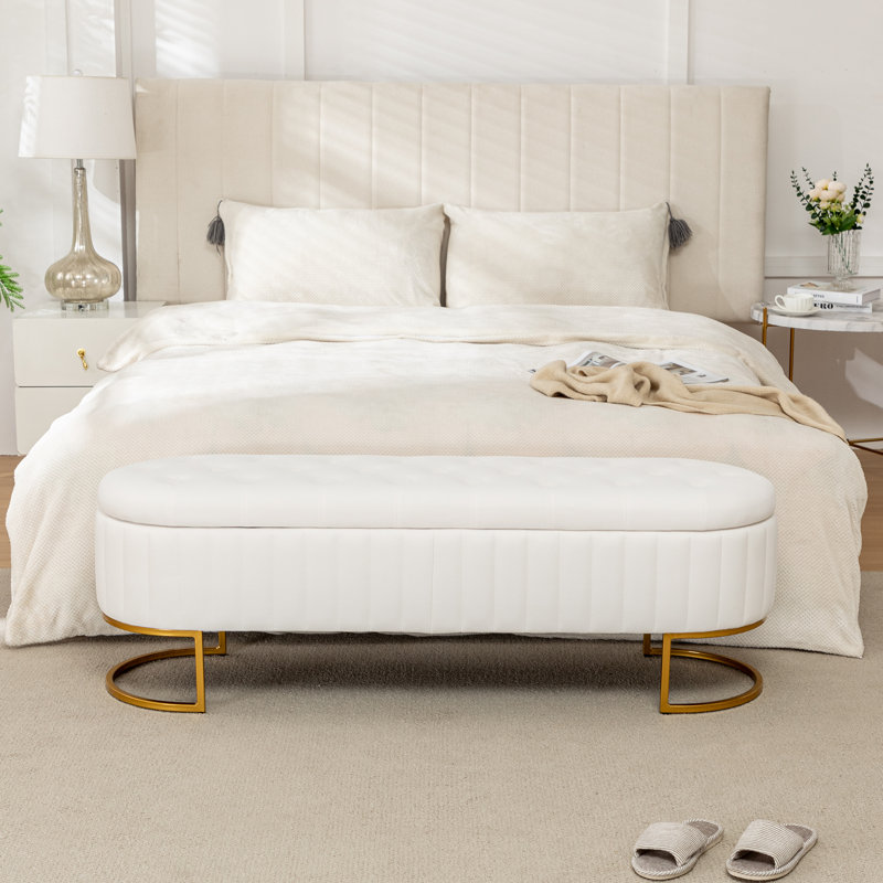 Mercer41 Shaneta 55" Velvet Storage Bench with Gold Legs & Reviews ...