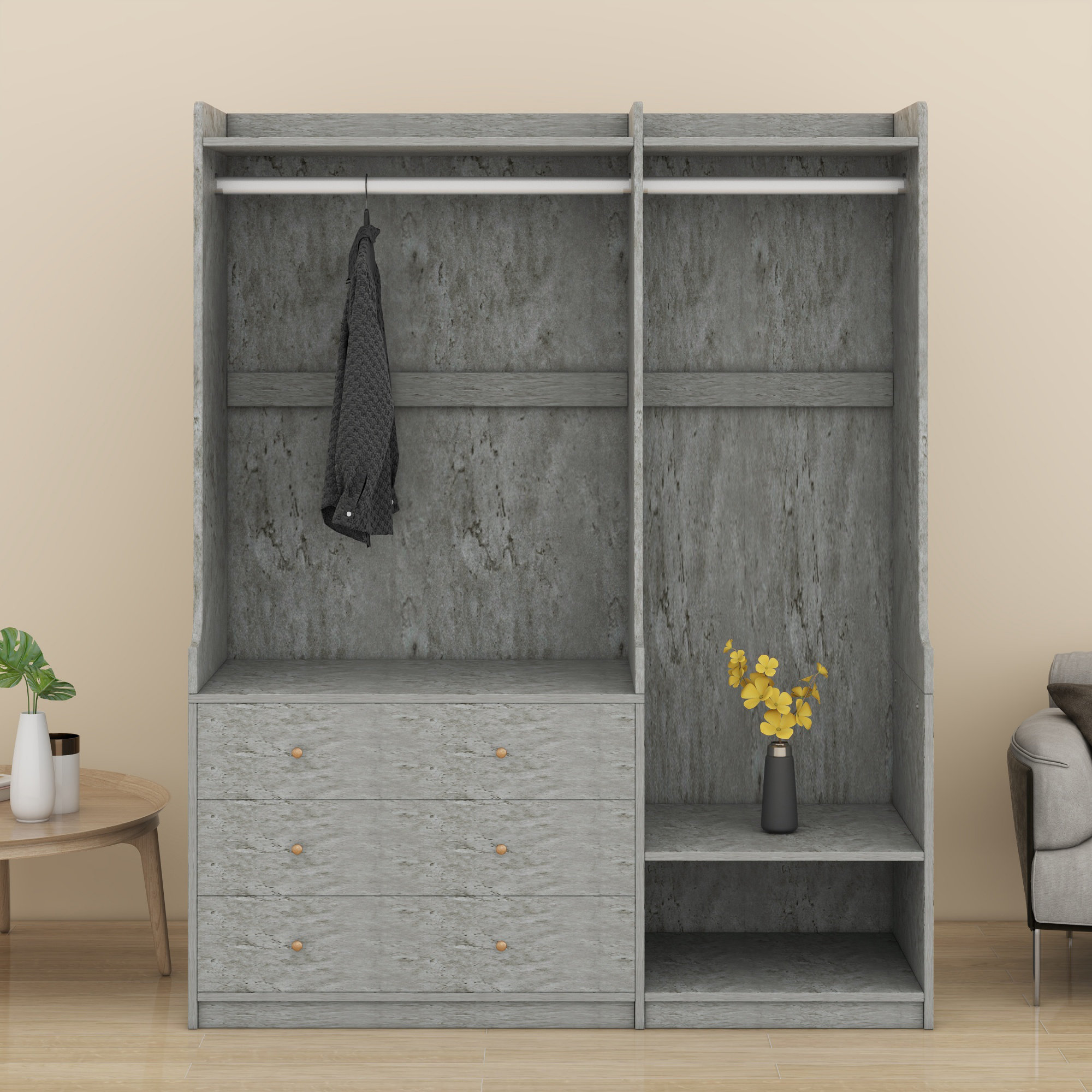 Ebern Designs Open Wooden Wardrobe Storage For Bedroom - Wayfair Canada