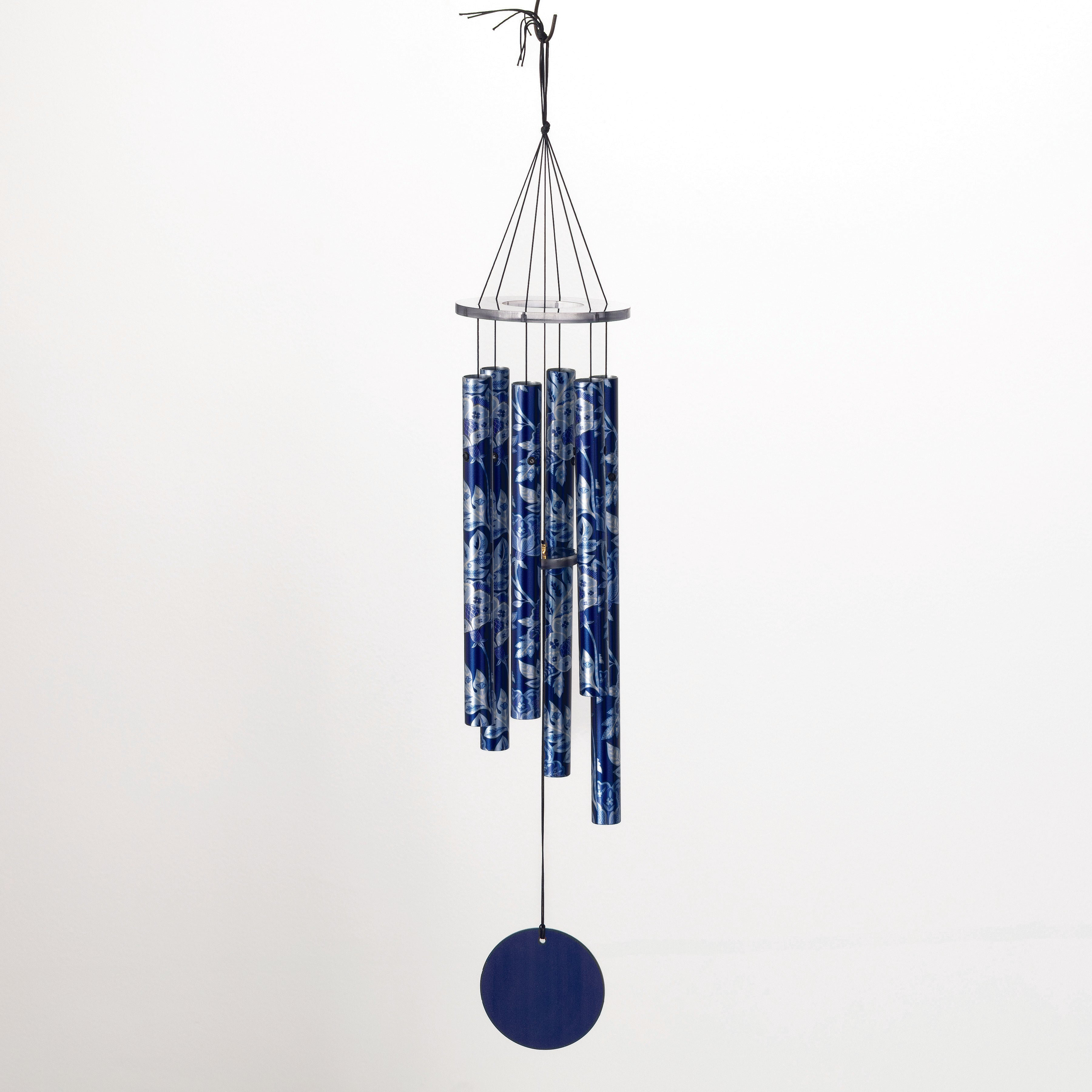 Arlmont & Co. Blue UV Printed Floral Wind Chime with Acrylic Top | Wayfair