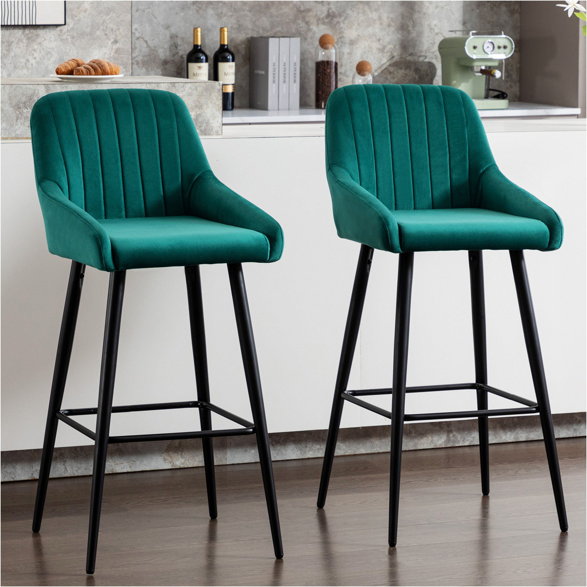 Mercer41 Elegant Lifestyle Modern Bar Stools,Velvet Upholstered ...