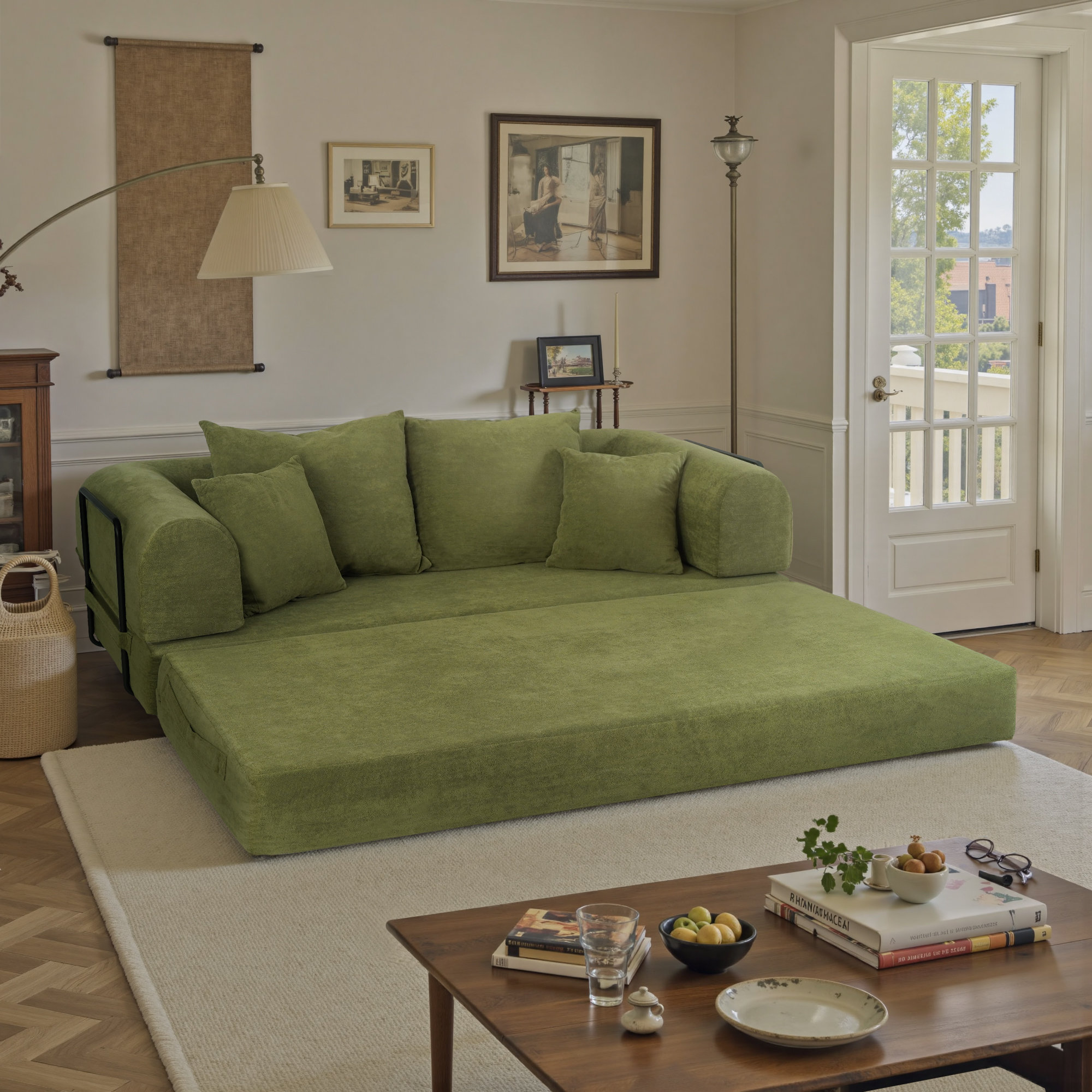 Ivy Bronx Foldable Two Person Fabric Sofa Bed, high Rebound Density ...