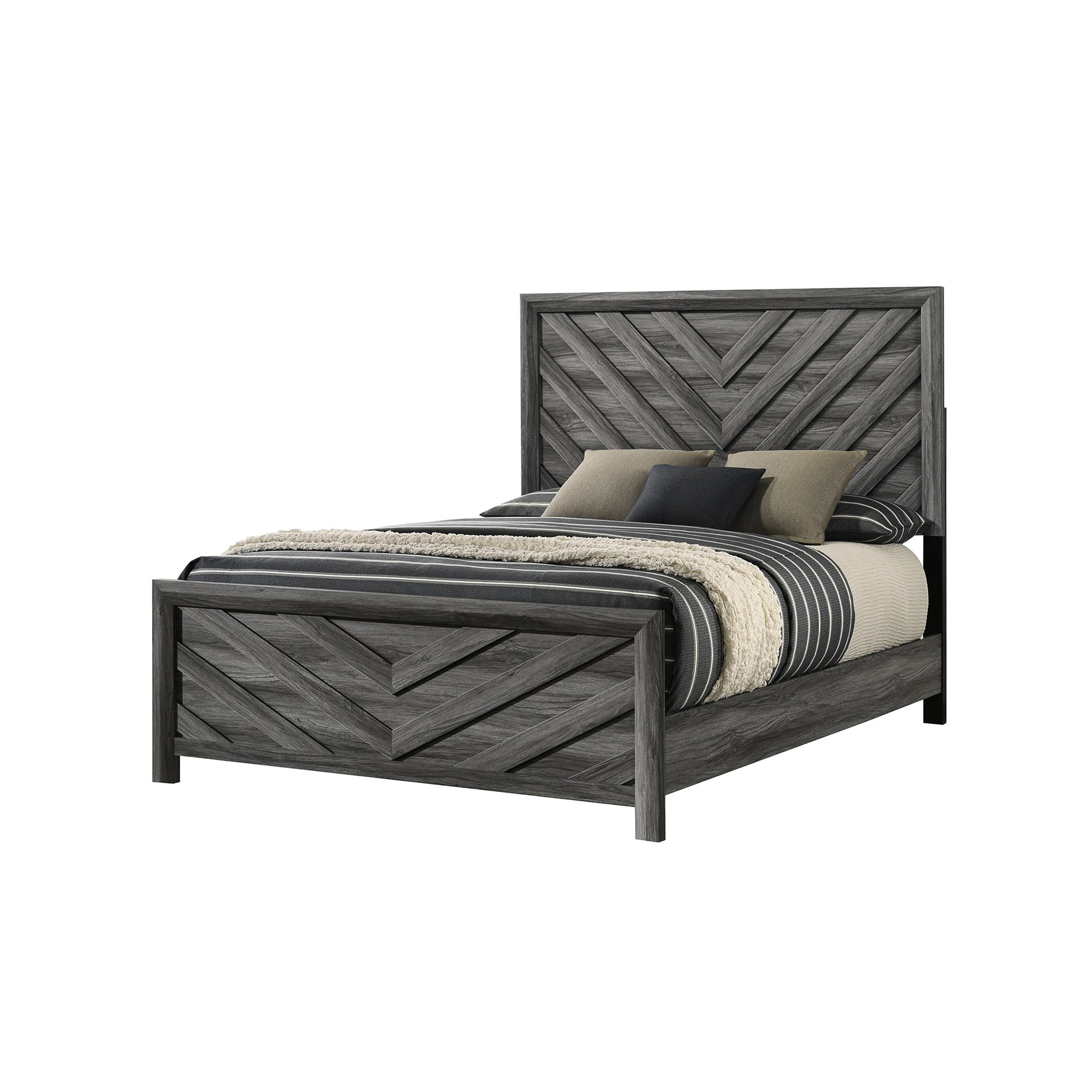 Gracie Oaks Lit double chic gris - fabrication en bois massif pour une atmosphère de chambre à ...