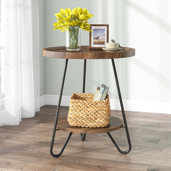 LITTLE TREE FURNITURE 20" W Round Side Table, 2-Tier End Table with ...