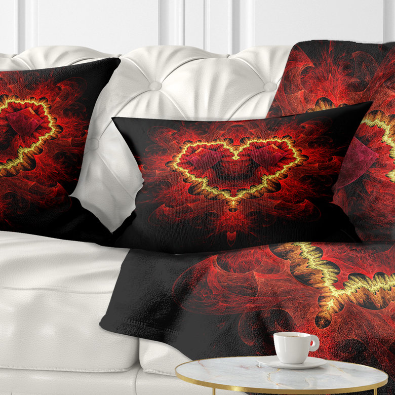 Design Art Fractal Red Heart Texture - Abstract Printed Pillow | Wayfair