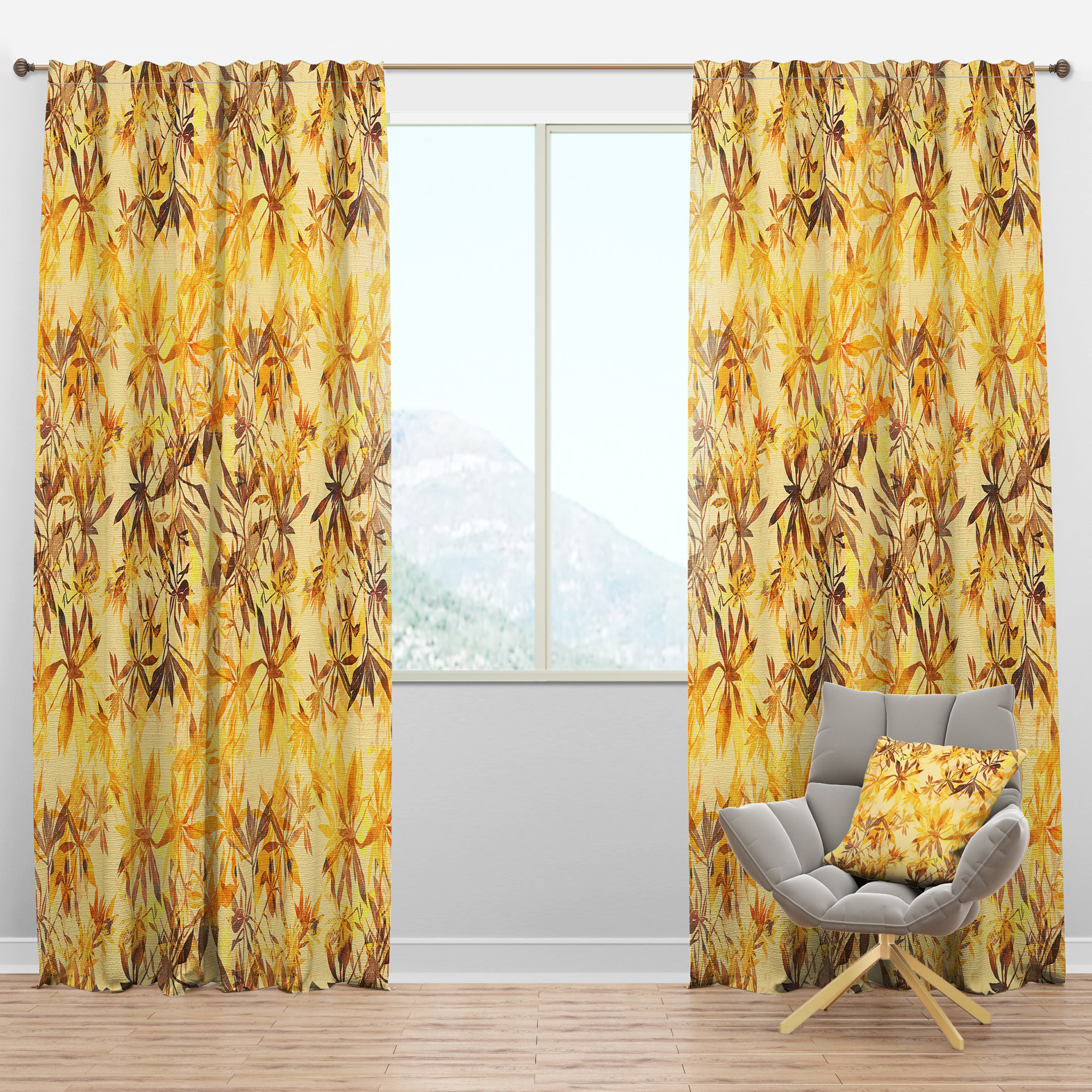 Design Art Tropical Imprints Herb Mix Floral Semi-Sheer Thermal Rod ...