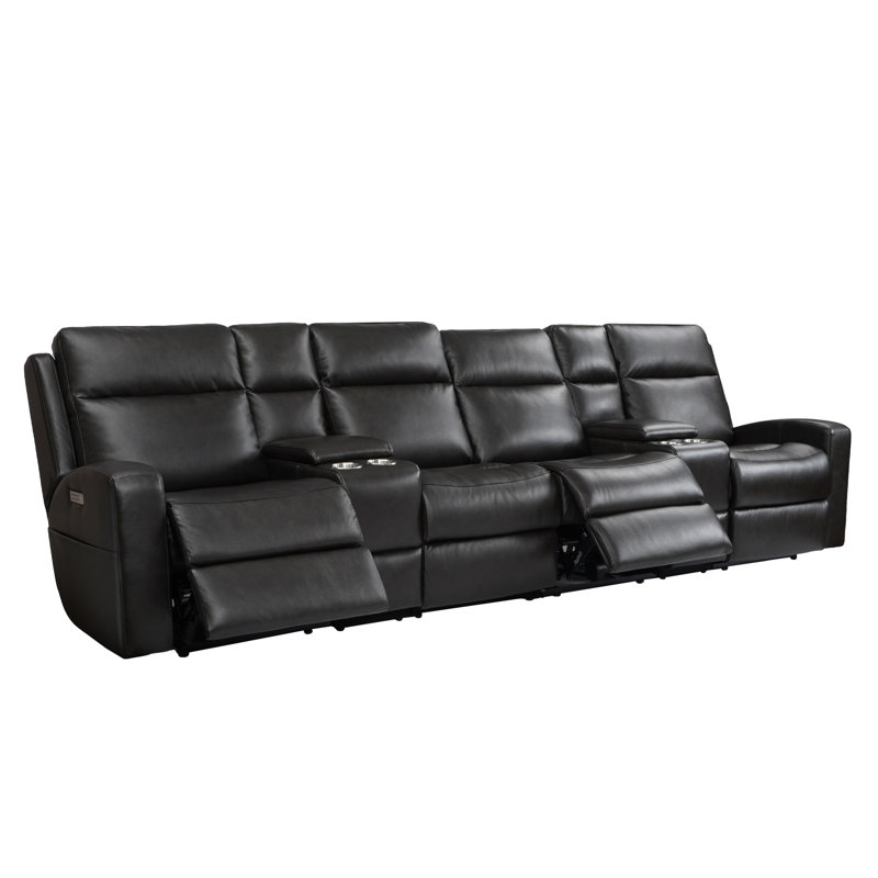 Latitude Run® 140.5" Wide Genuine Leather Power Recliner Home Theater ...