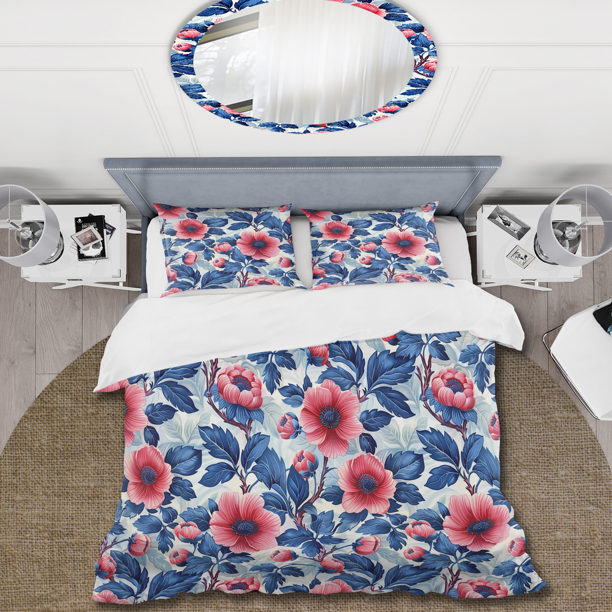 Design Art Blue Pink Traditional Flower Garden I - Traditional Duvet ...