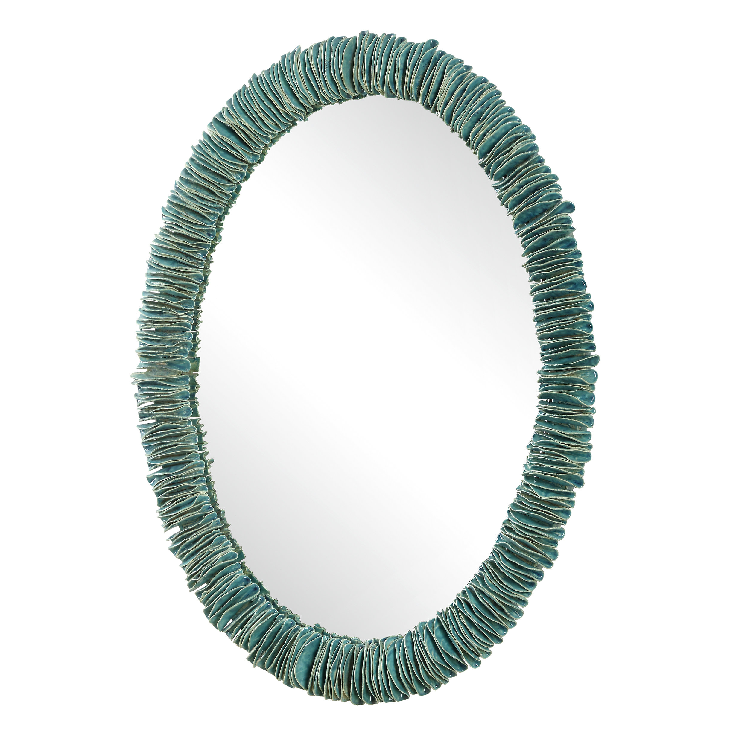 Dakota Fields Etash Teal Blue Oval Mirror | Wayfair