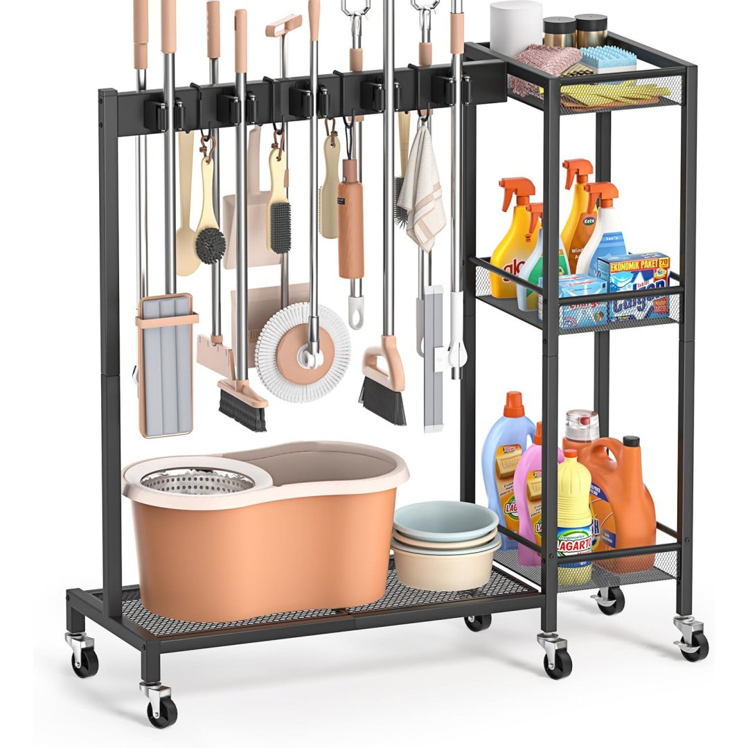 Hokku Designs Broom Holder With Cleaning Supplies Organizer, Broom ...