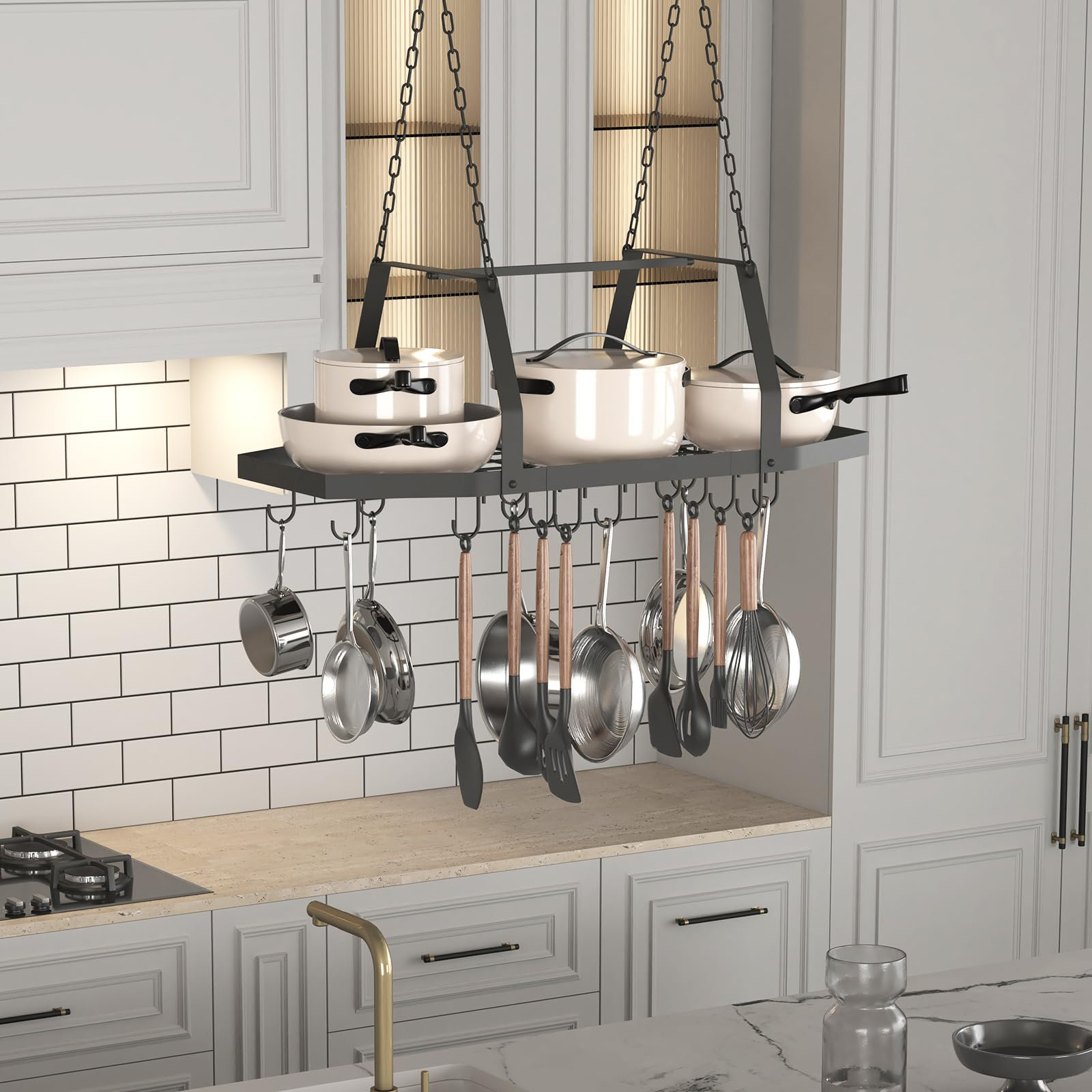 17 Stories Hexagon Ceiling Hanging Pot Rack - 34" Large Space-Saving ...