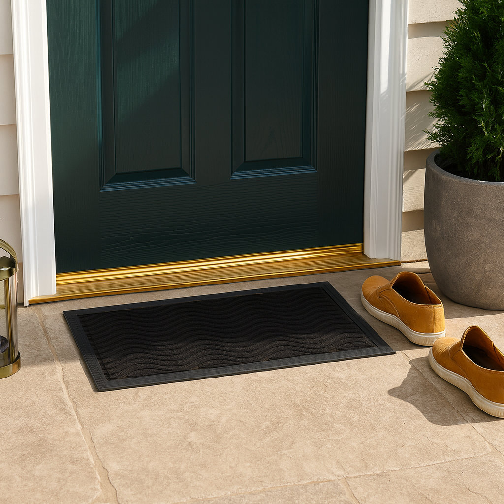 Nicola Spring - 2x Heavy Duty Door Mats - 60 x 40cm - Black Waves ...