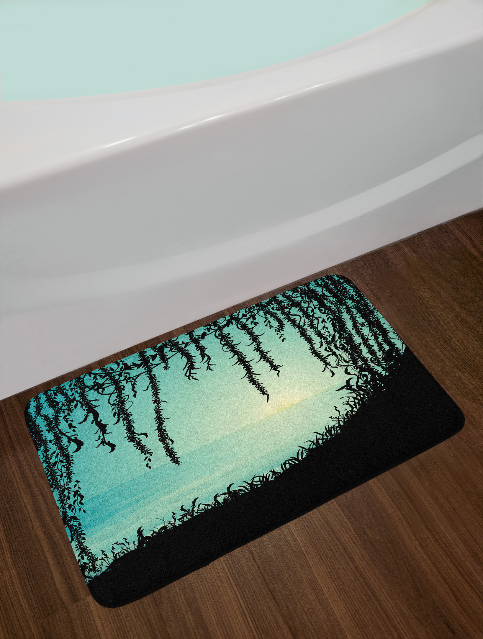 East Urban Home Dreamy Jungle Plush Bath Mat, Liana Cave and Sea, 30.2 ...
