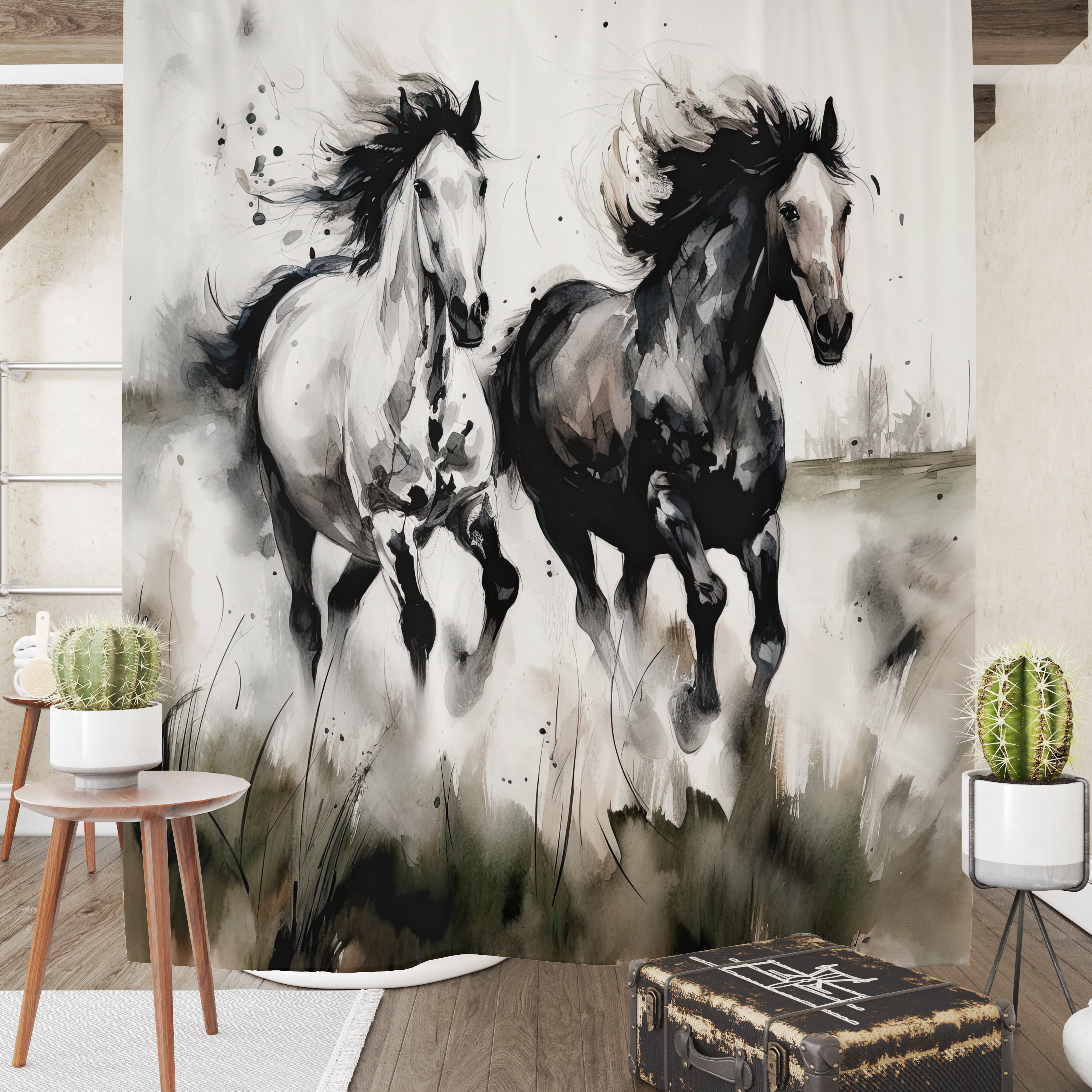 Foundry Select Shenai Running Horses Shower Curtain | Wayfair