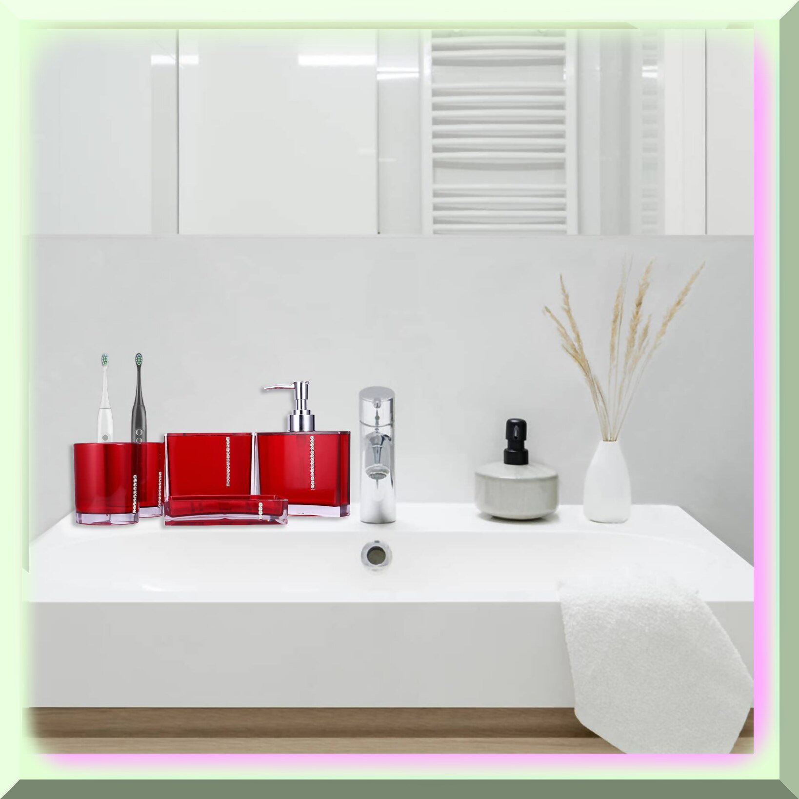 Everly Quinn Red Modern Bath Essentials Set - 5Pcs Bathroom Accessory ...