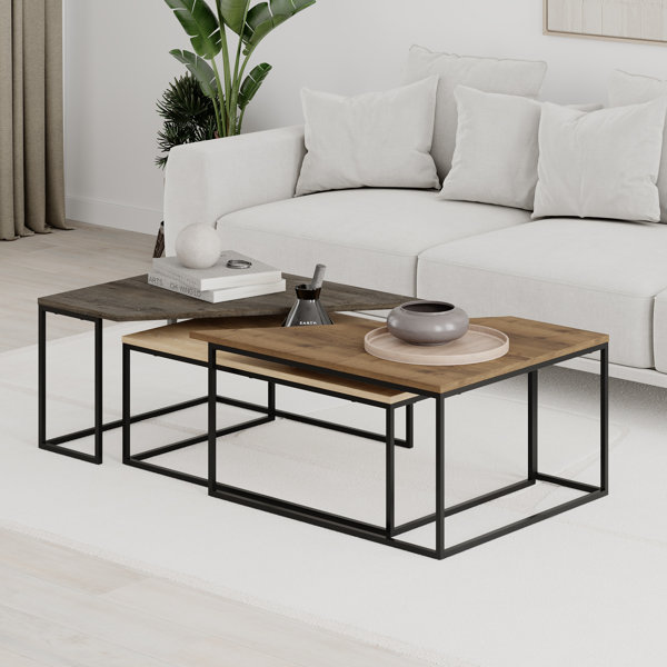 17 Stories Guelph 3-Piece Nesting Coffee Table Set Stylish & Space ...