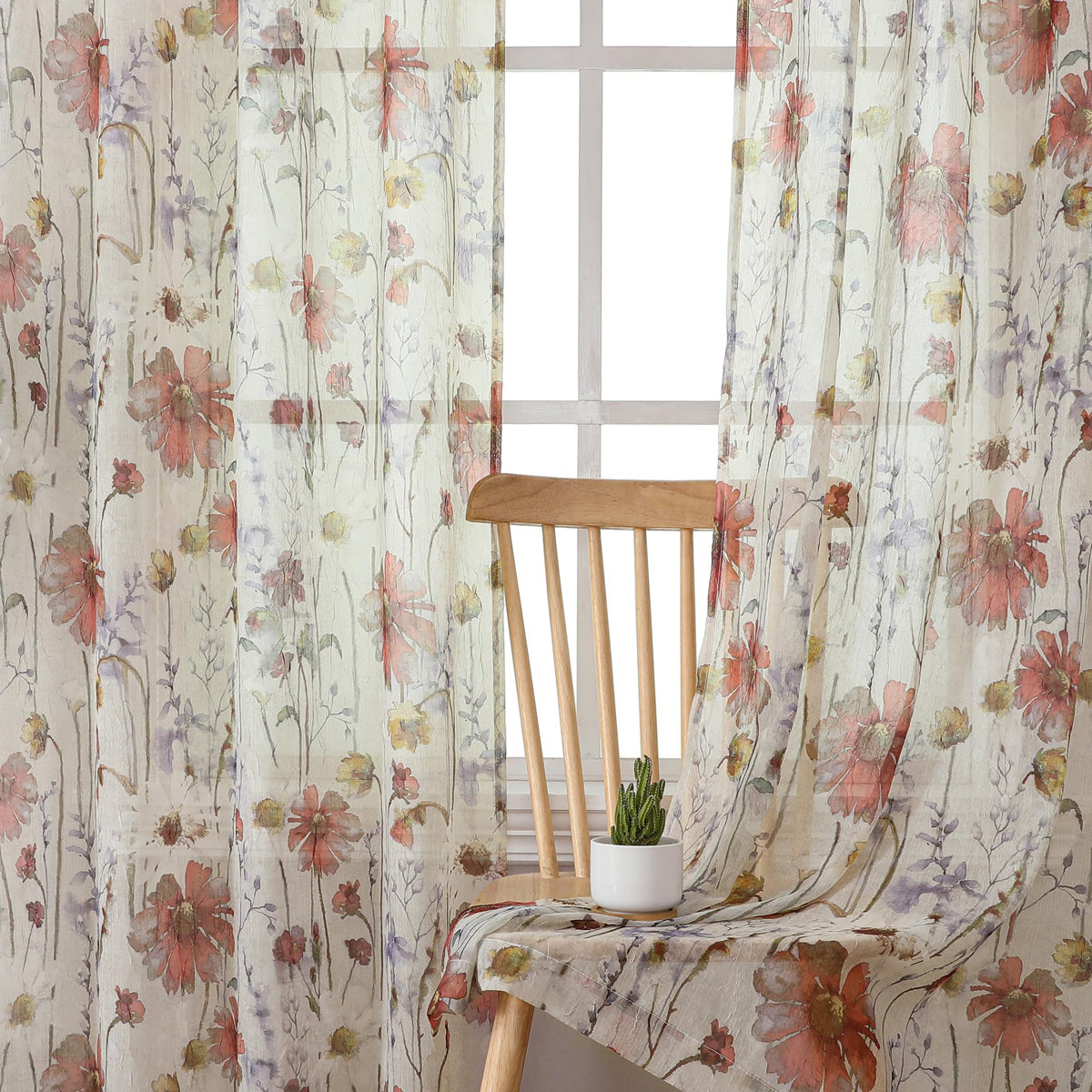 Alcott Hill® Crushed Sheer Curtains 84 Inch Length 2 Panels Set, Sheer ...