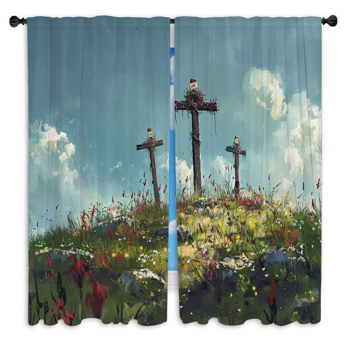 Wildon Home® Crucifixion Window Curtains Religious Historical Symbolism ...