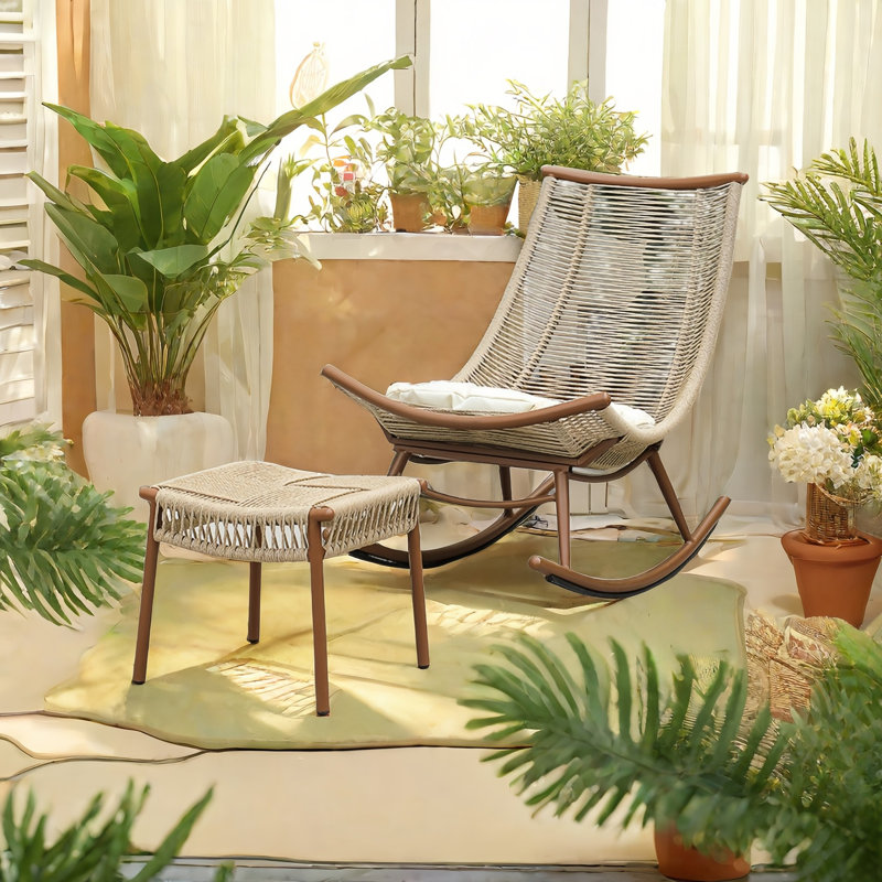 VIBORZ Modern Rattan Rocking Chair with Ottoman | Wayfair