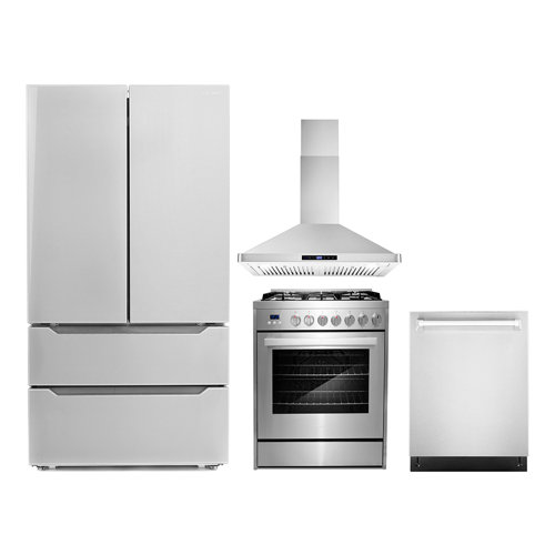 Cosmo 4 Piece Kitchen Package With 30" Freestanding Gas Range 30" Wall ...
