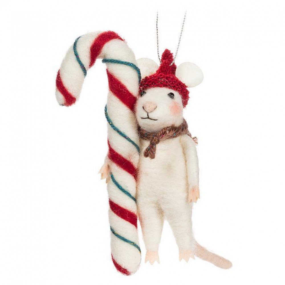 One Allium Way® Holiday Mouse With Hat & Candy Cane Ornament | Wayfair
