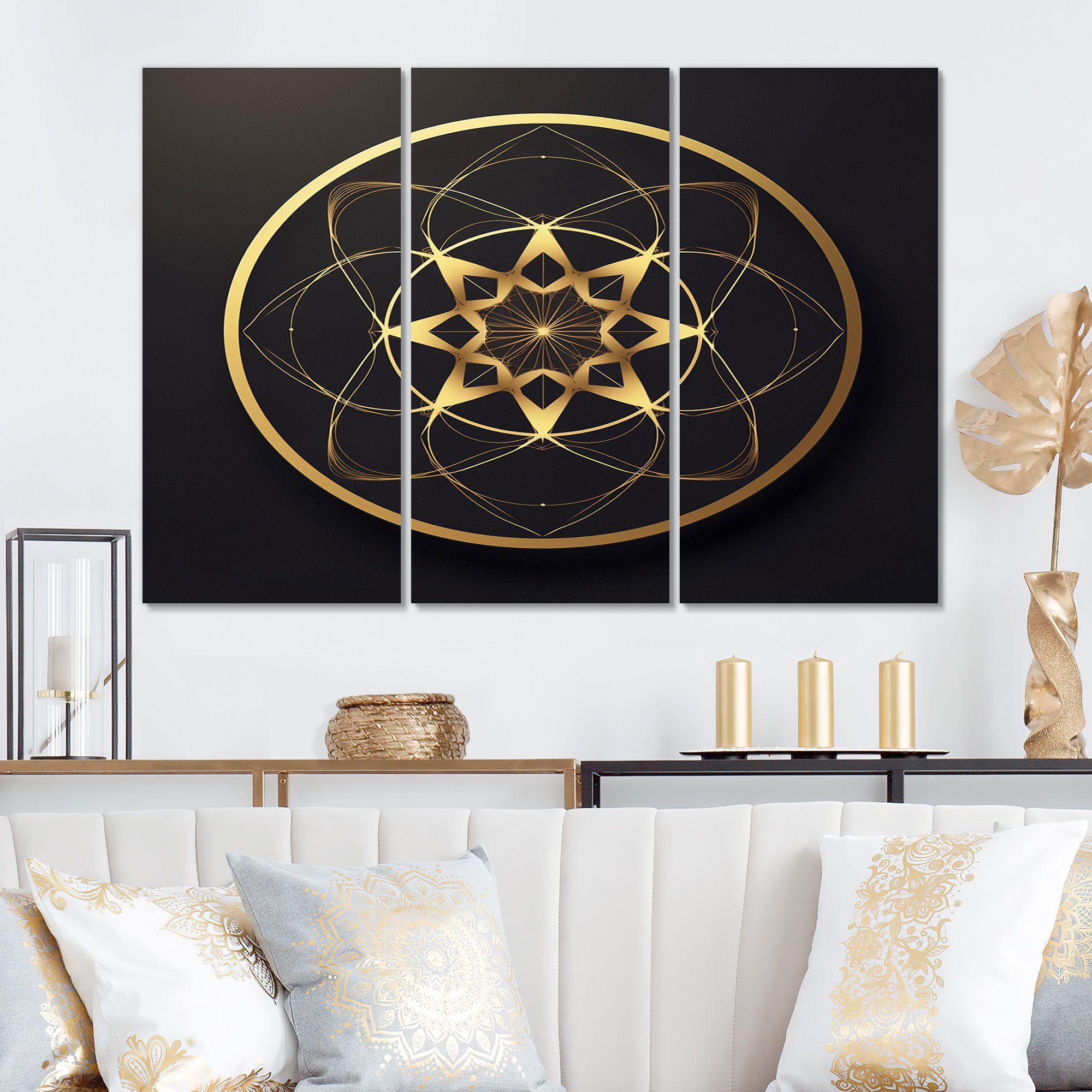 Design Art Sacred Geometry Seal In Gold On Black VI - Modern Geometric ...