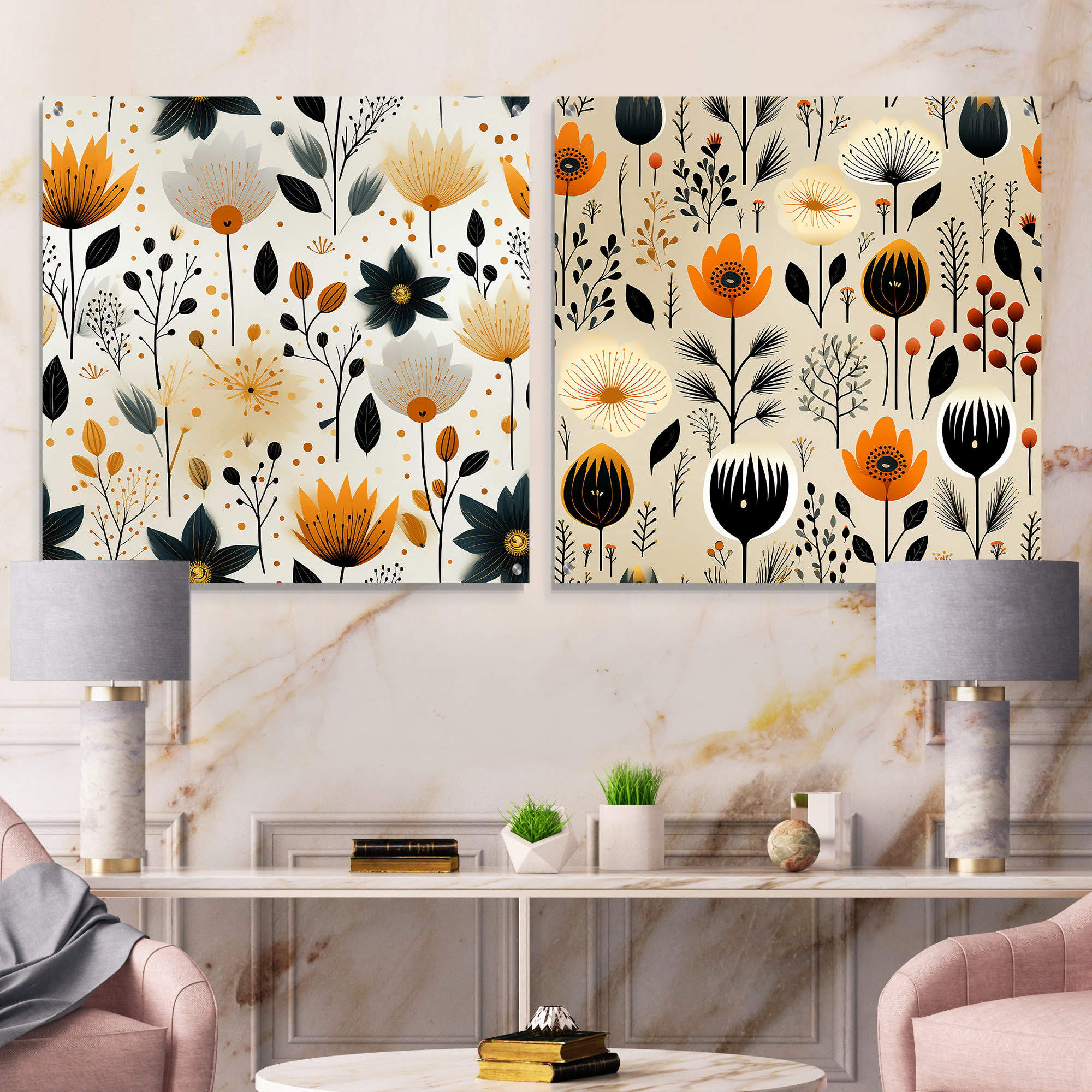Design Art Nordic Yellow Simplicity Floral Grace - Floral Acrylic Wall ...
