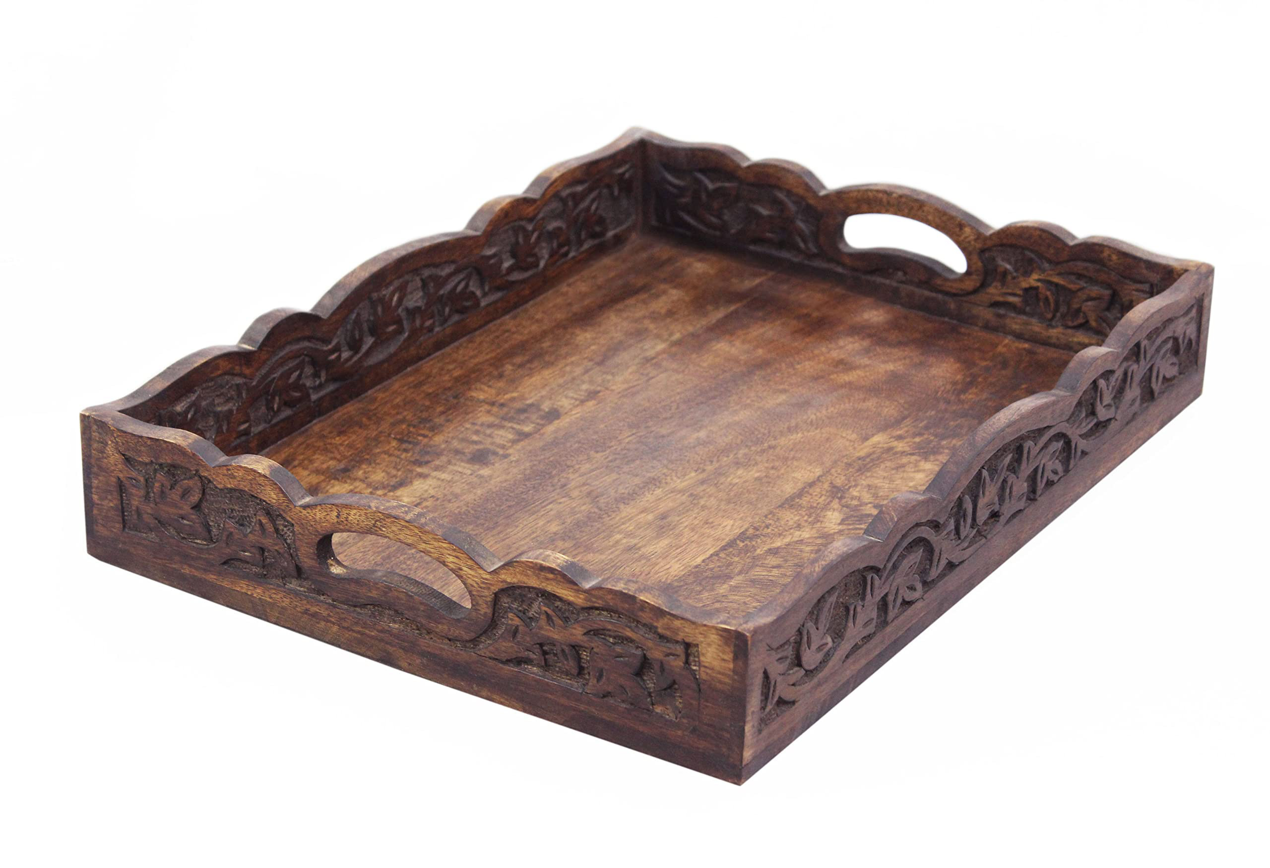 One Allium Way® Hand Carved Wooden Serving Tray - Decorative Breakfast ...