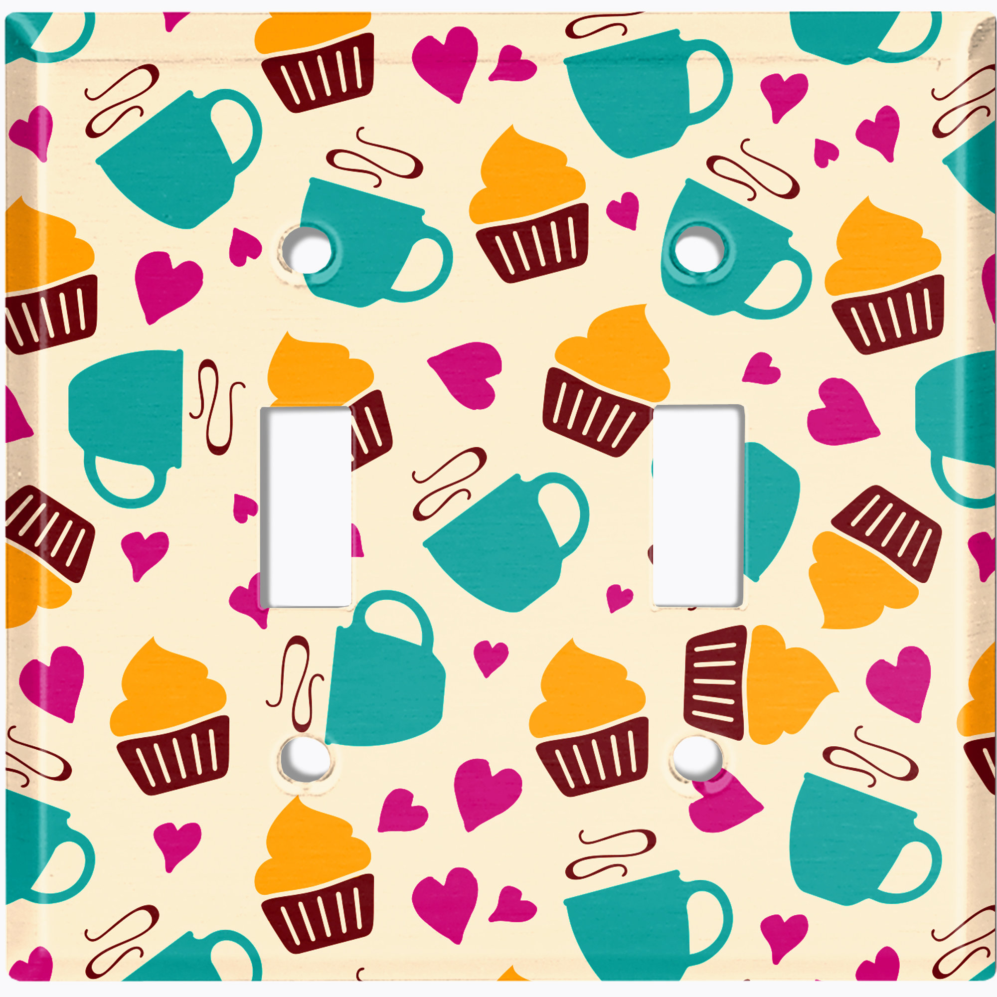 WorldAcc Coffee Cups Cupcake Heart Cream 2-Gang Toggle Light Switch ...