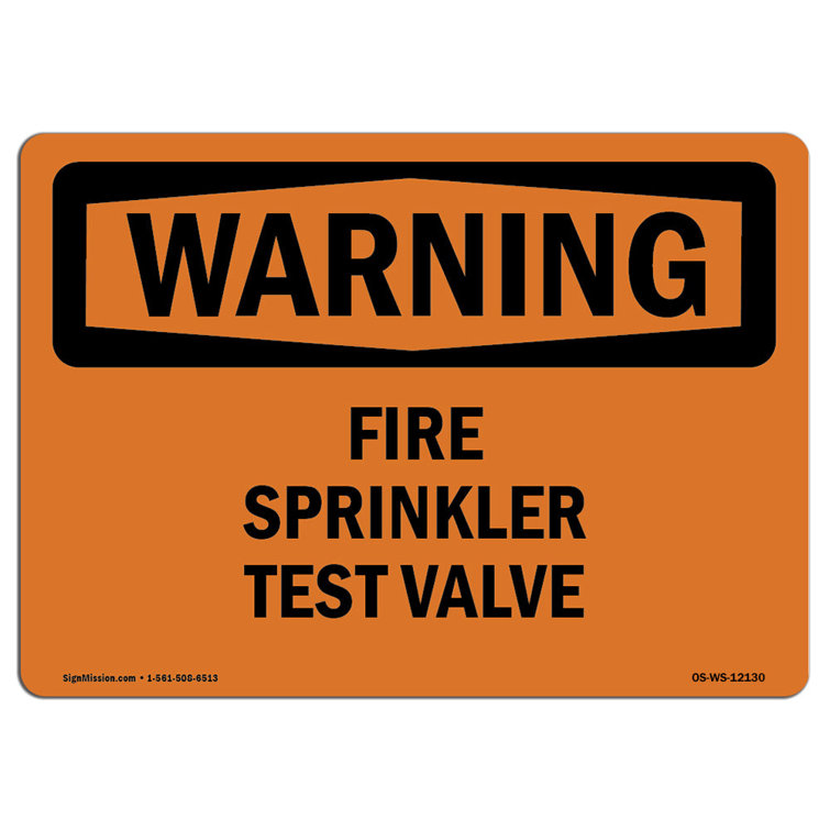 SignMission Fire Sprinkler Test Valve Sign | Wayfair