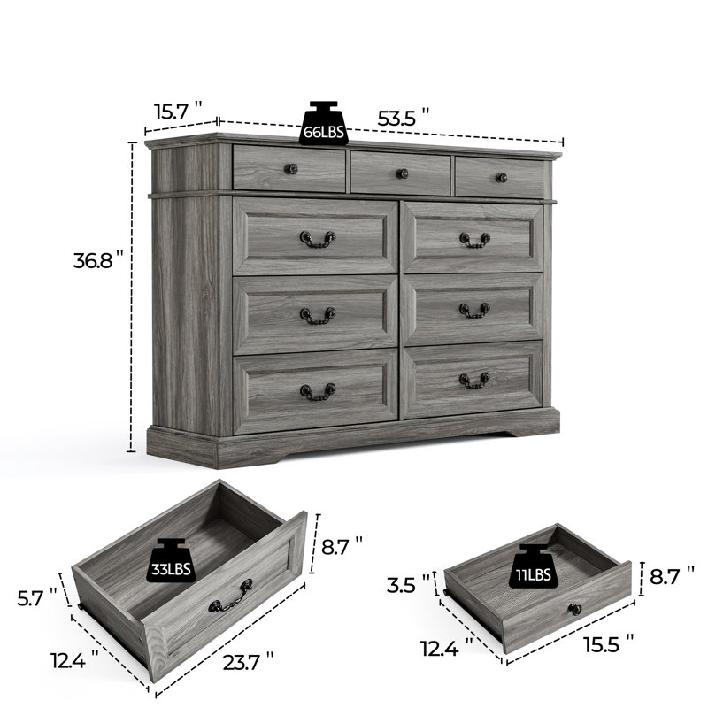 The Twillery Co.® Bridgeport 9 Drawer 53.5'' W Double Dresser & Reviews ...