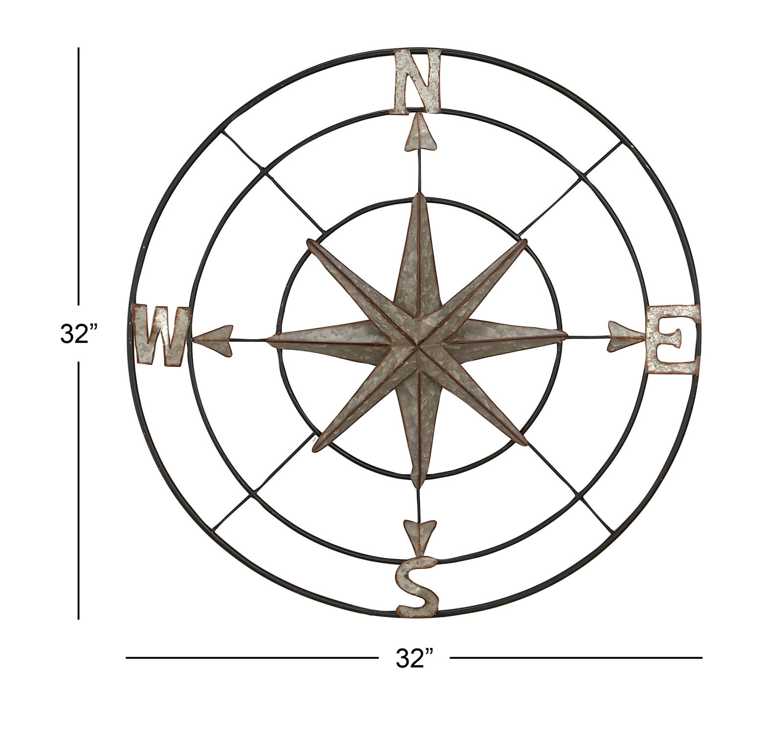 Breakwater Bay Metal Indoor Outdoor Compass Home Gray Wall Decor with ...