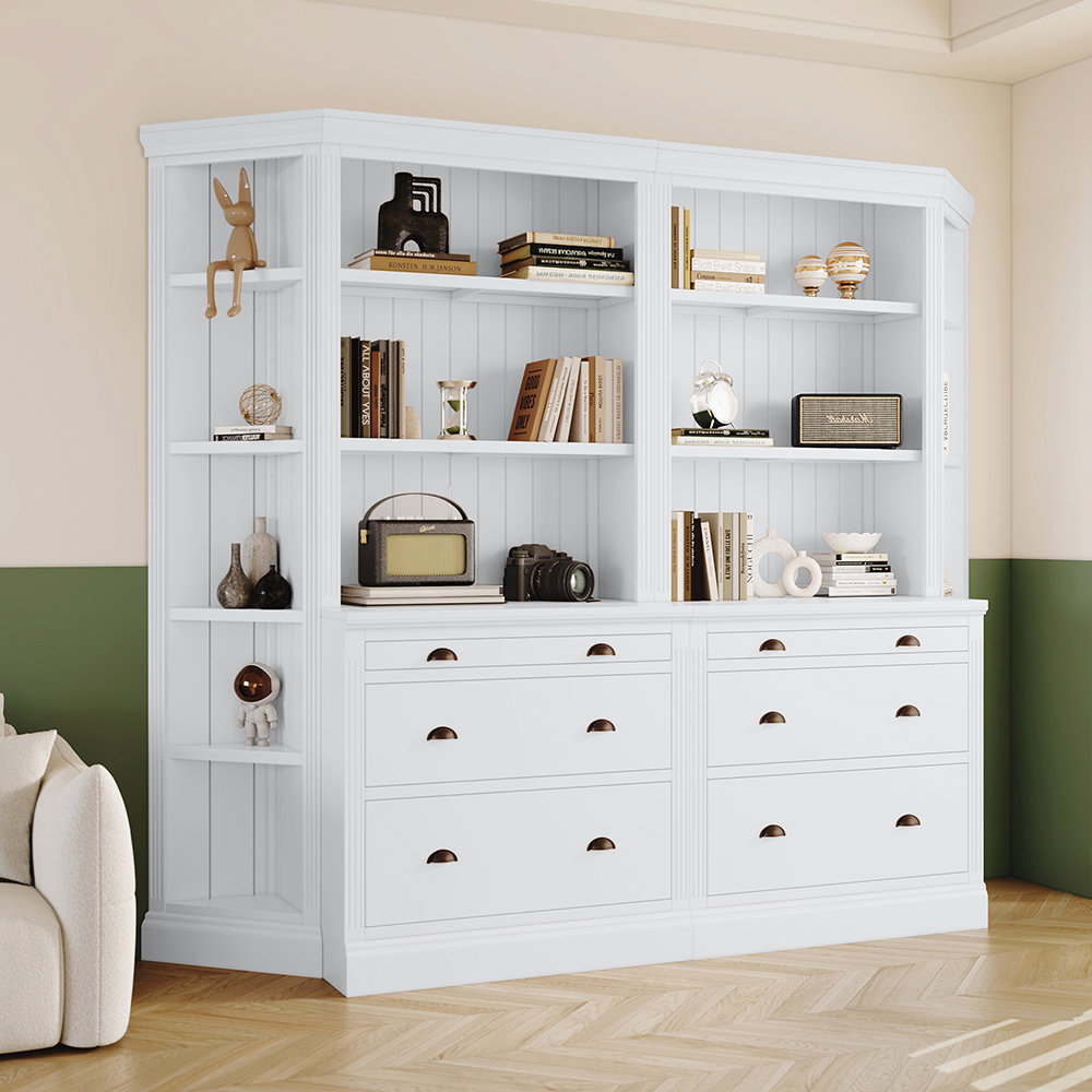 Bluesofa Two Bookshelf with Two Corner Shelf Suite with 3 Drawer and ...