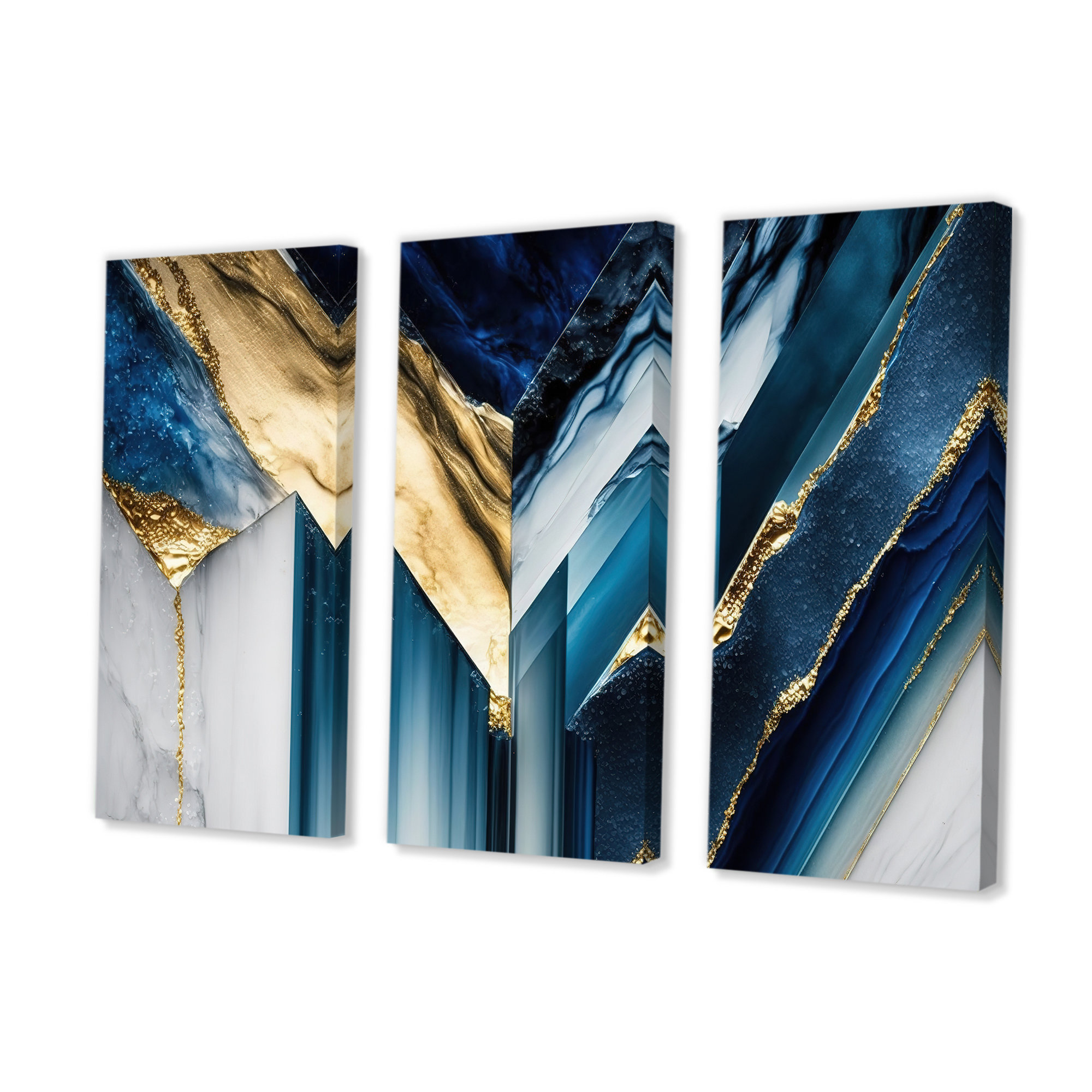 Design Art Abstract Geode Geometric Blue I - 3 Piece Print on Canvas ...